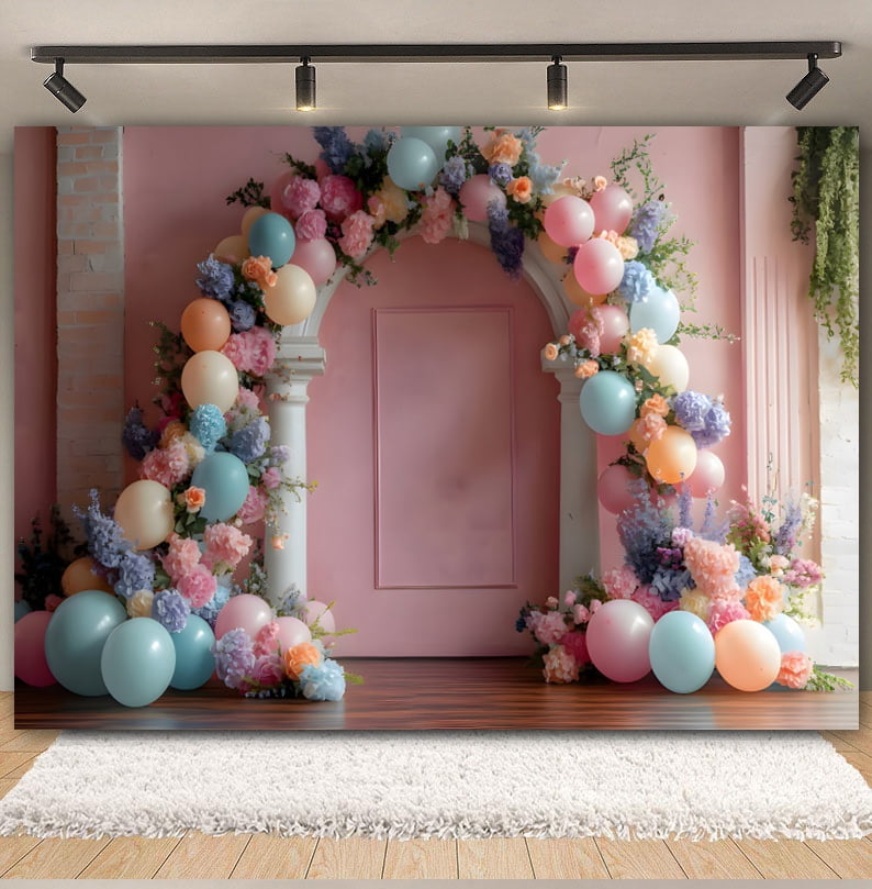 Newborn Baby 1st Birthday Party Backdrop Interior Arch Flower Balloon ...
