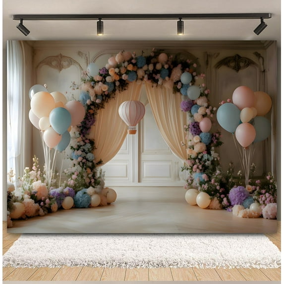 Newborn Baby 1st Birthday Party Backdrop Interior Arch Flower Balloon ...