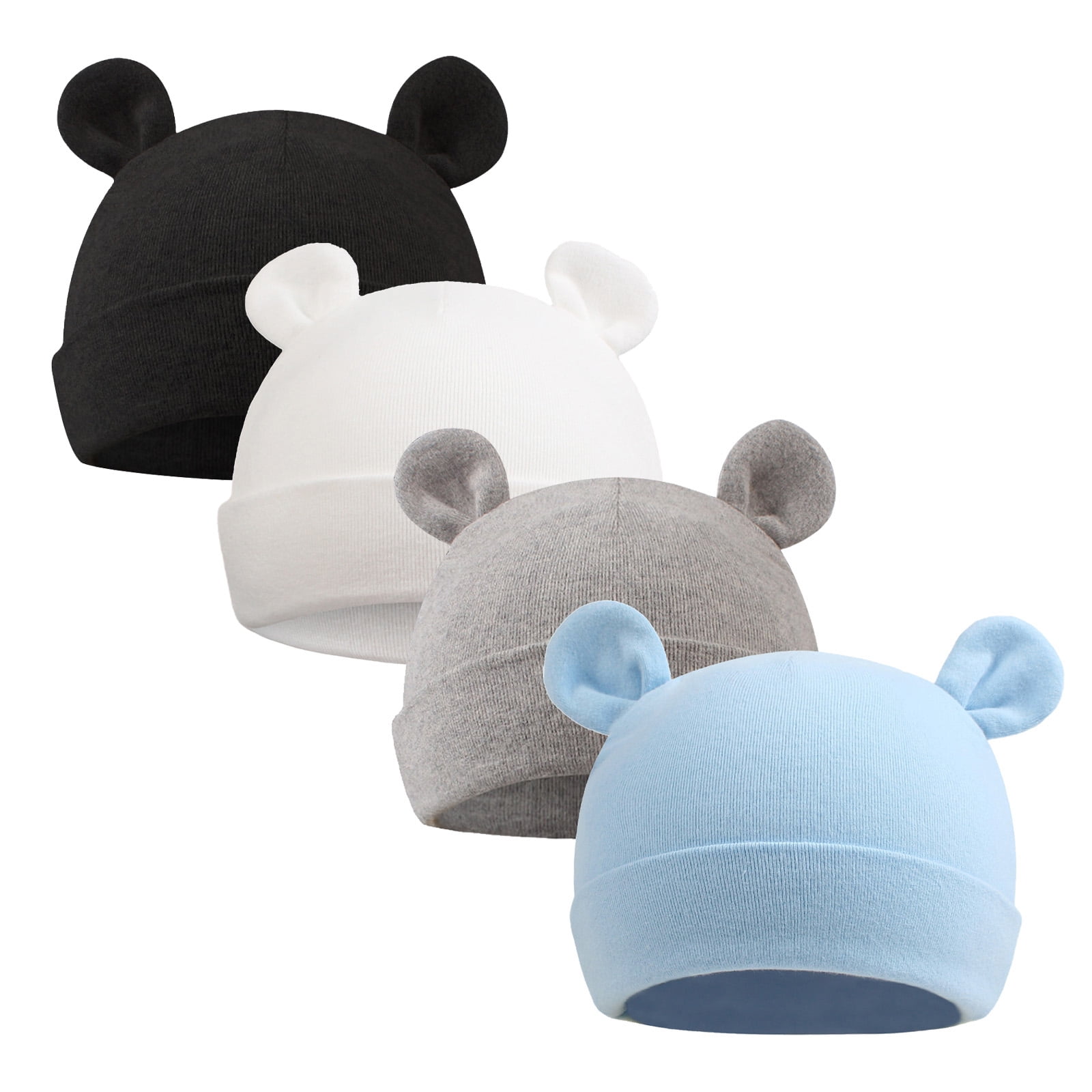 Pesaat Newborn Baby Hats, Cotton Beanies with Bear Ears, Double Layer ...