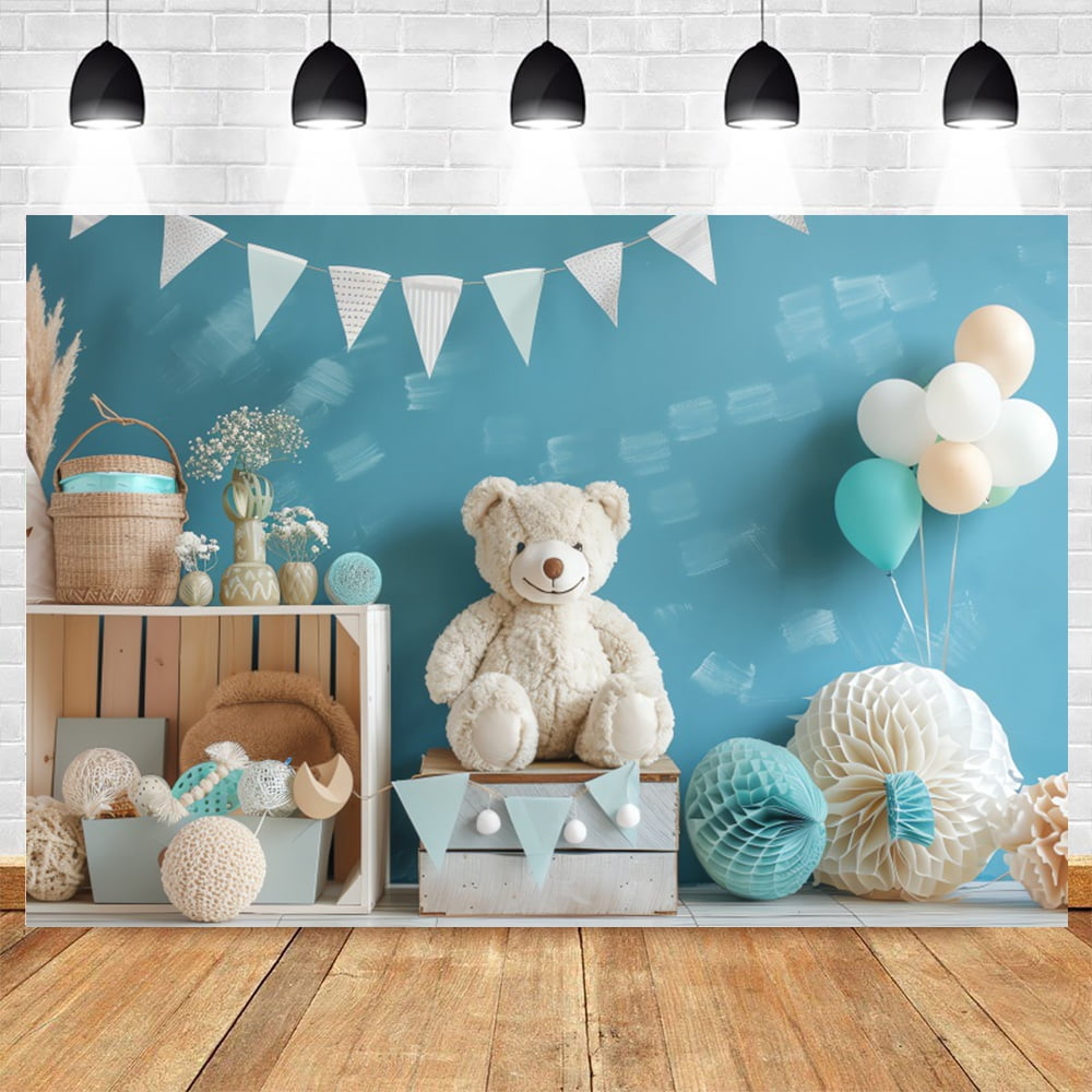 Newborn Baby Birthday Party Backdrop Toy Bears Balloons Moon Star Sky ...