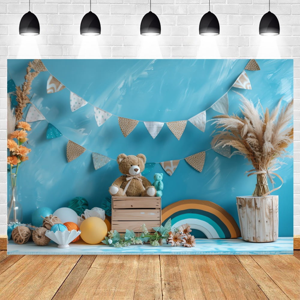Newborn Baby Birthday Photography Background Hot Air Balloons Bear Baby ...