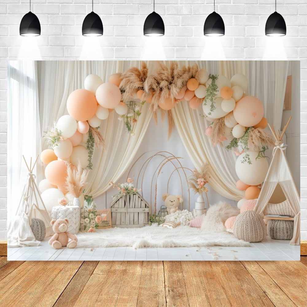 Newborn Baby Birthday Photography Background Hot Air Balloons Bear Baby ...