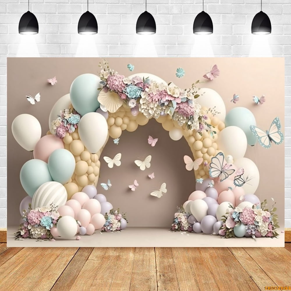 Newborn Baby Birthday r Backdrop Arch Balloons Baby Shower Portrait ...