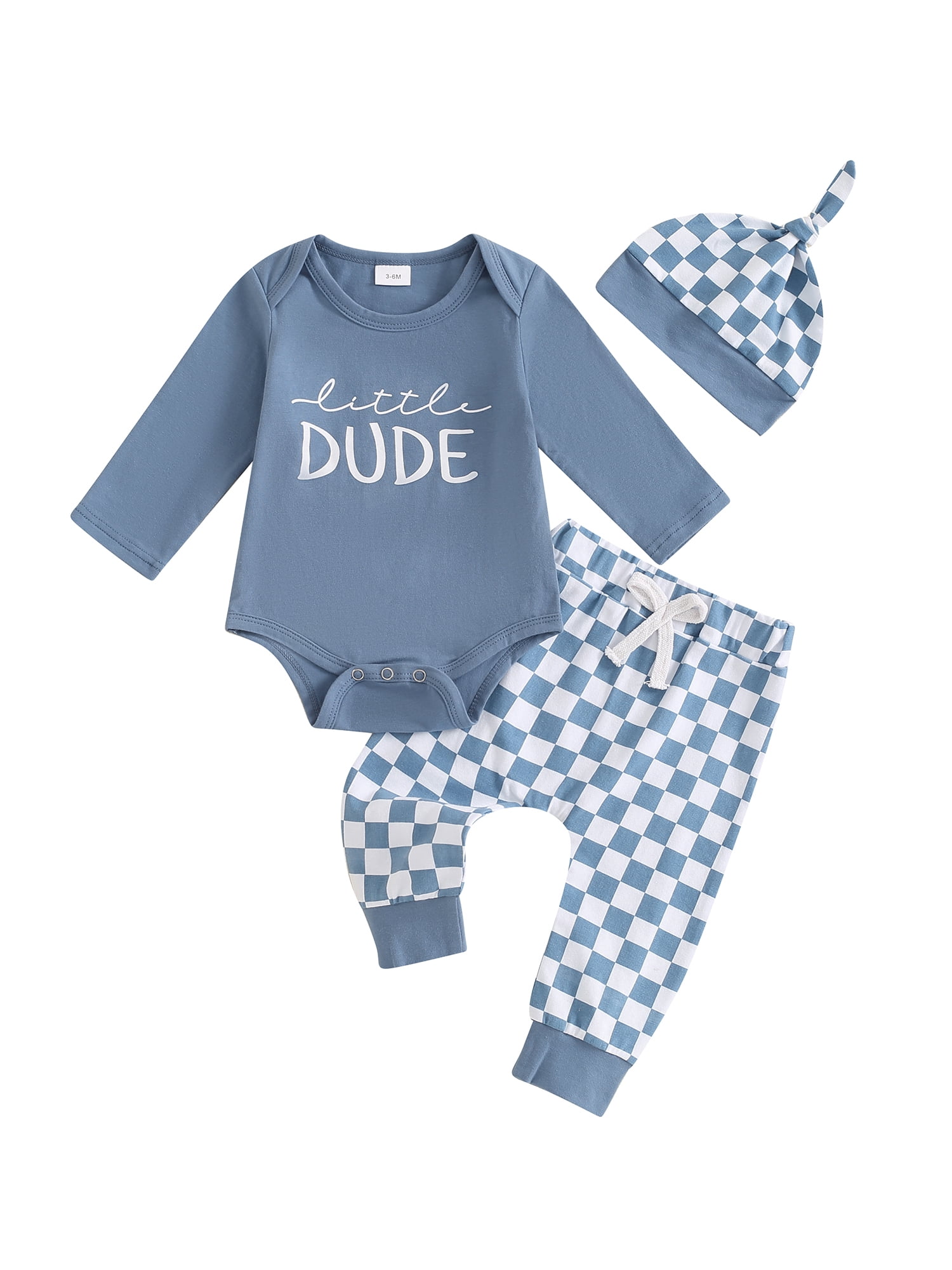 Newborn Baby Boy 3PCS Outfits Daddy's Little Dude Long Sleeve Romper ...