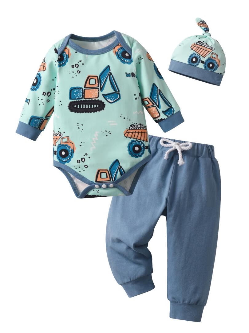 Newborn Baby Boy Clothes Cartoon Pattern Long Sleeve Romper + Pants ...
