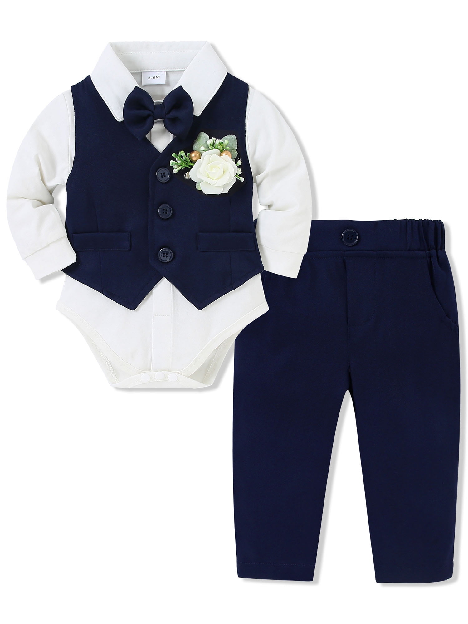 Newborn Baby Boy Clothes Suit Infant 0-18M Outfit Formal Dress Shirt ...