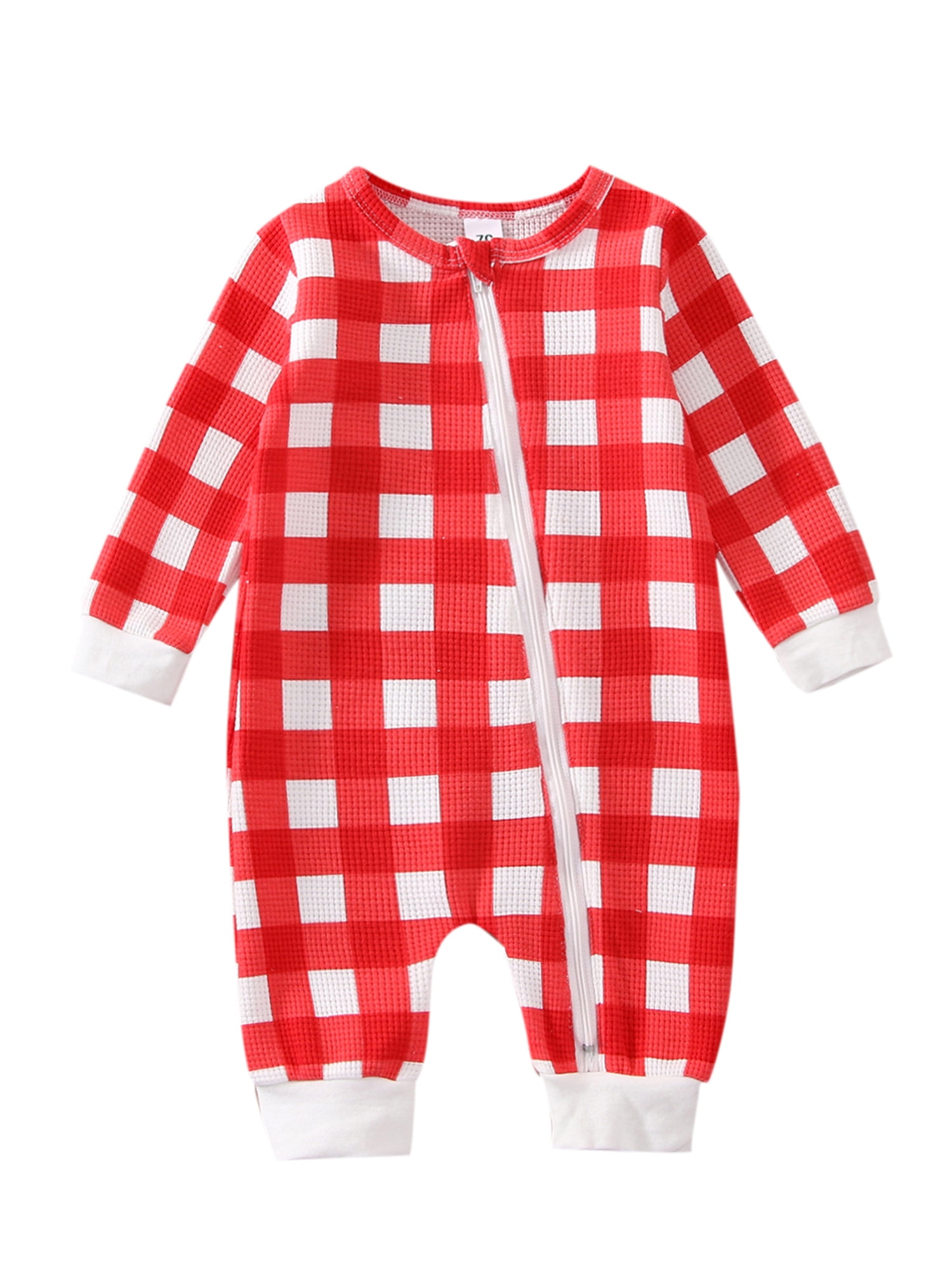 Newborn Baby Boy Girl Christmas Fall Outfits Long Sleeve Zip Up Waffle Romper One Piece ...