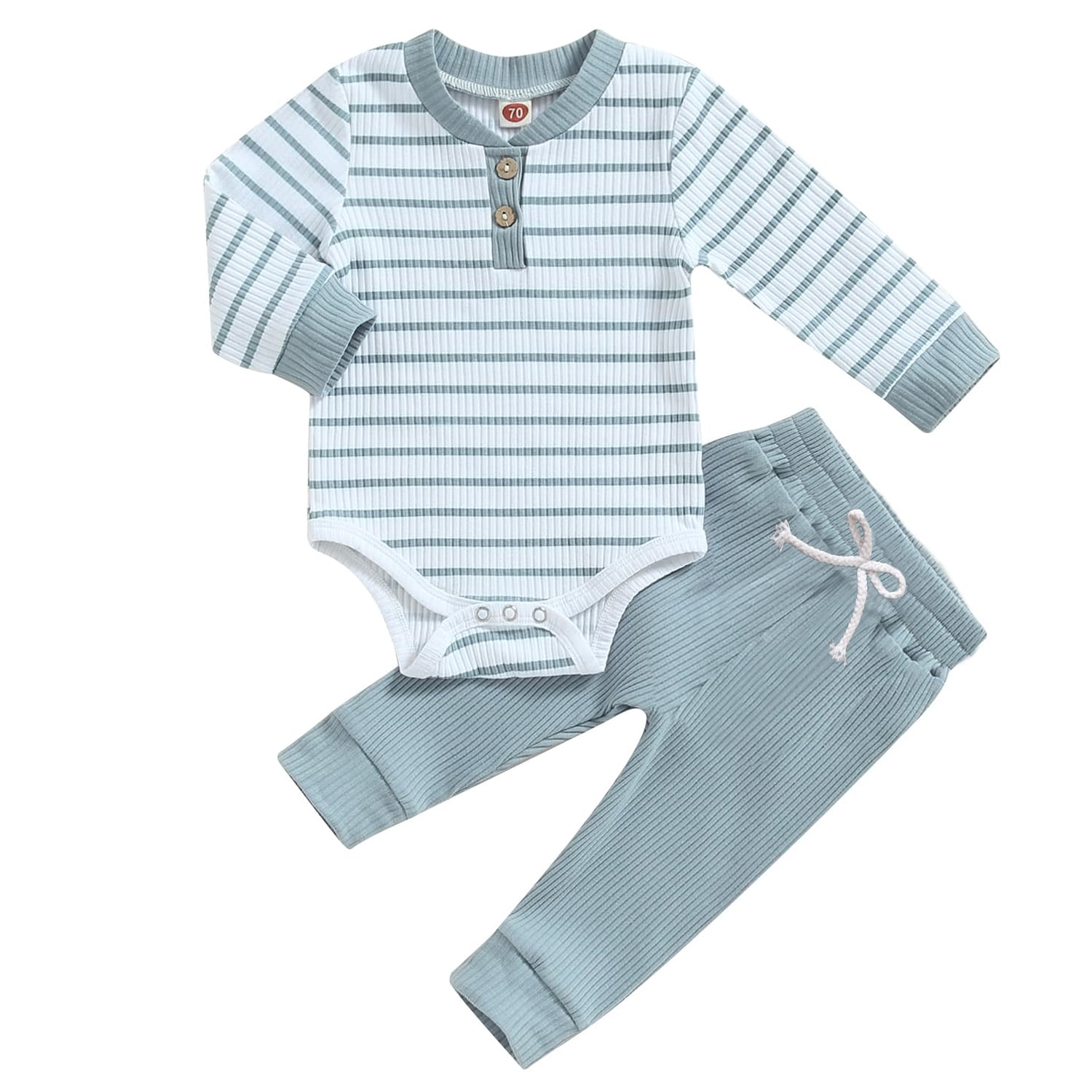 Newborn Baby Boy Girl Clothes Ribbed Knitted Long Sleeve Romper Pants Cotton Infant Fall Winter ...