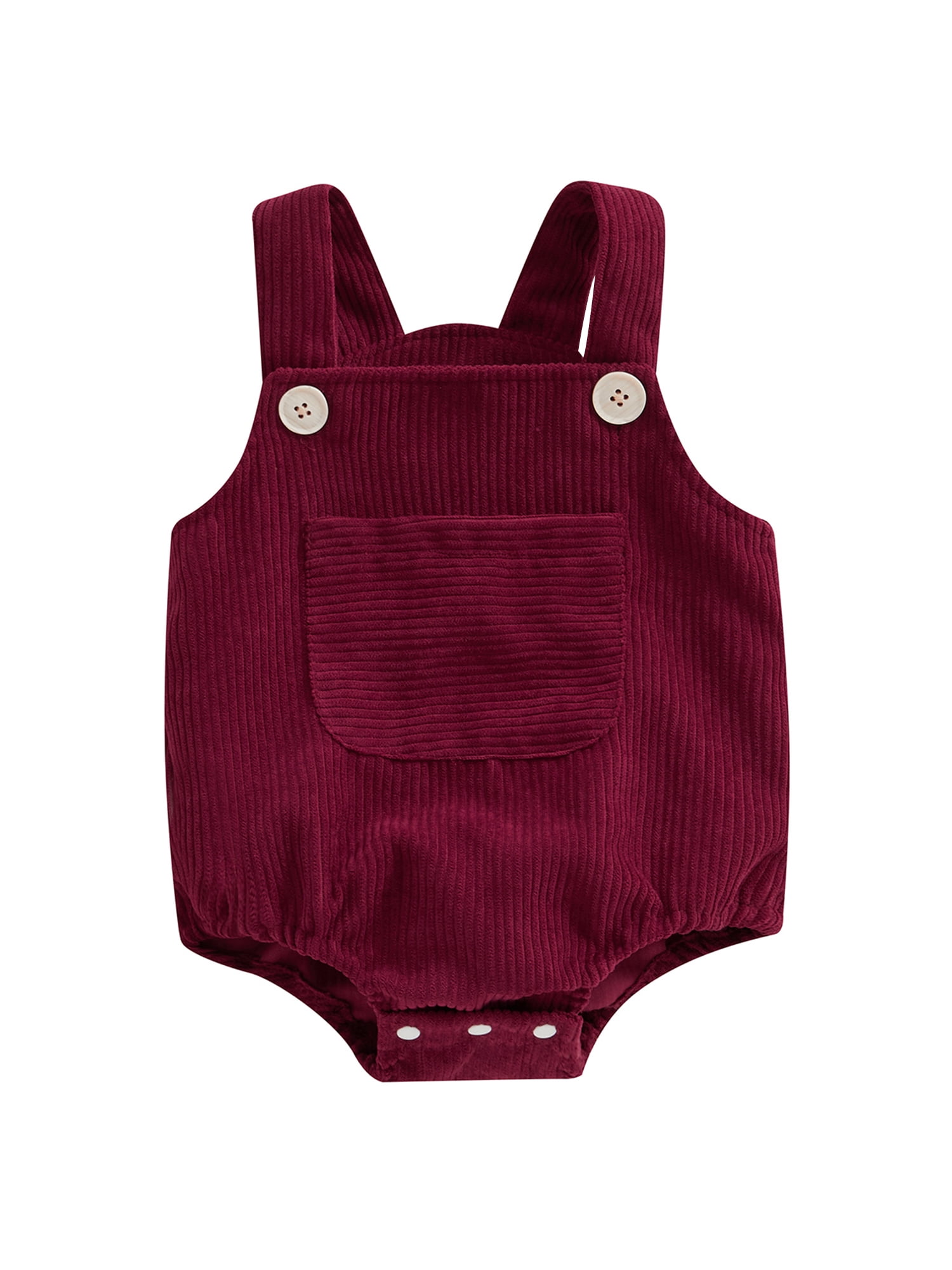 Newborn Baby Boy Girl Corduroy Rompers Solid Color Pocket Sleeveless Straps Bodysuit Jumpsuit ...