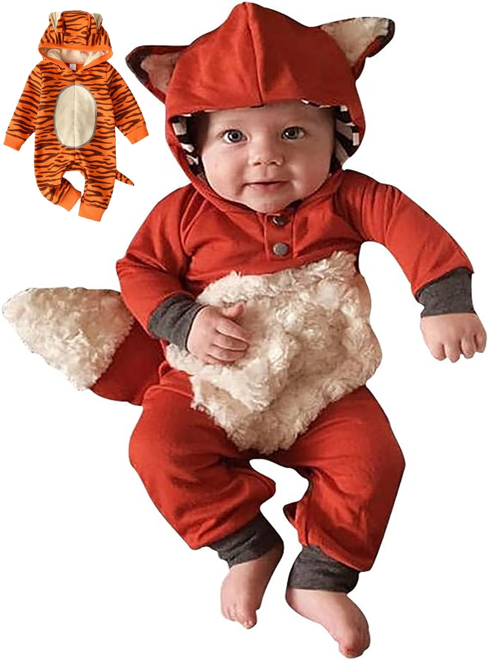 Newborn Baby Boy Girl Cosplay Fox Tiger Jumpsuit– Infant One Piece Kids ...