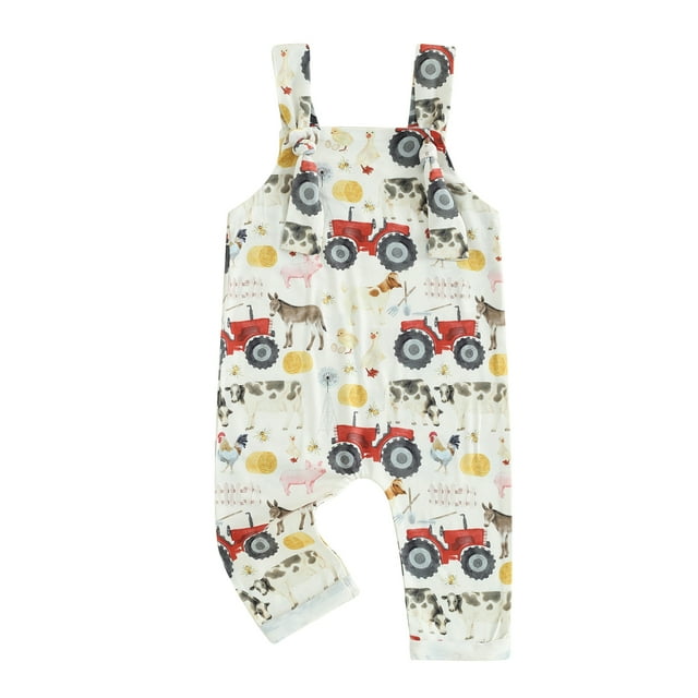 Newborn Baby Boy Girl Farm Outfit Animal Chicken Cow Print Overalls ...