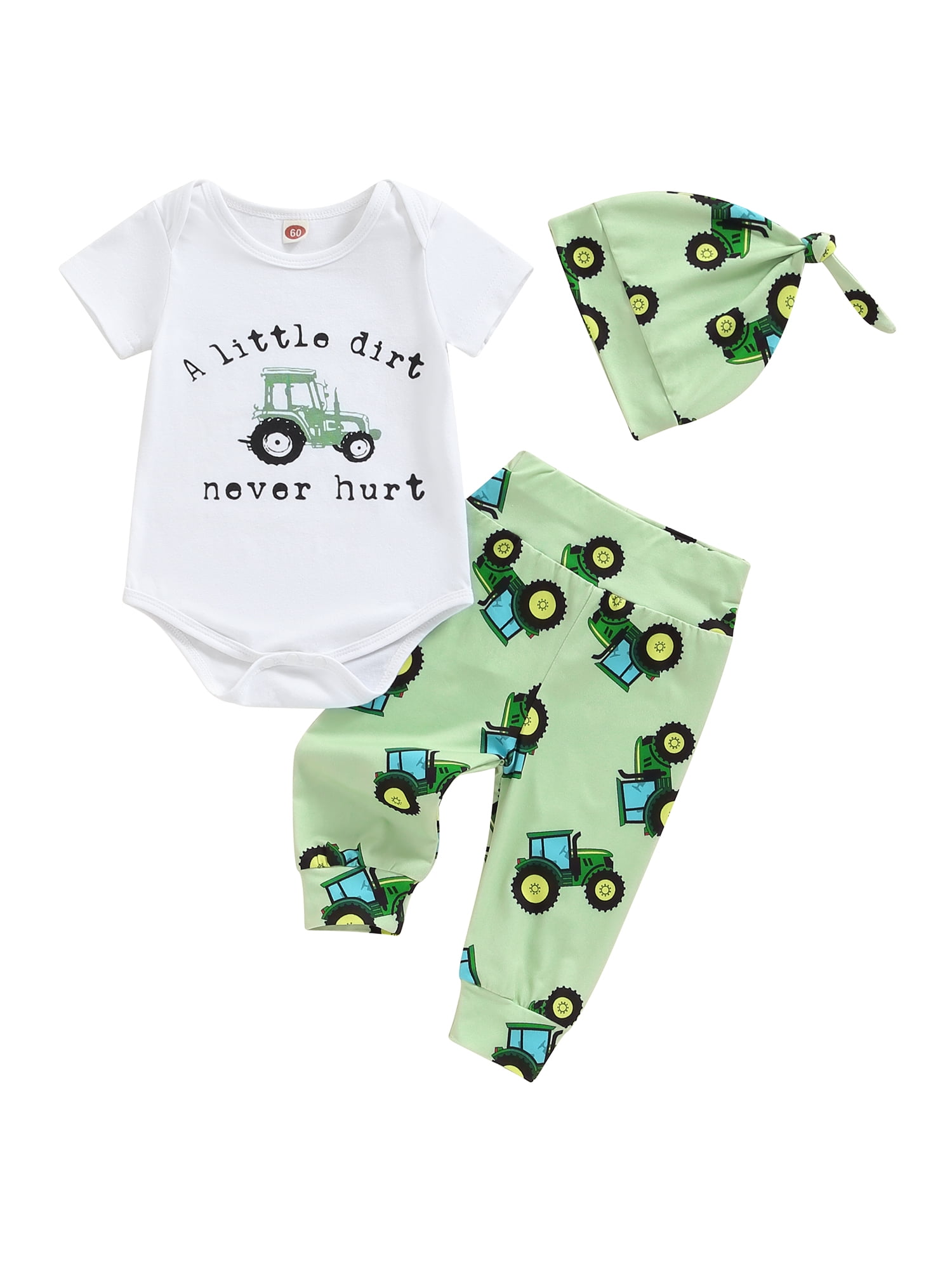 Newborn Baby Boy Girl Farm Outfit Short Sleeve Tractor Print Romper ...