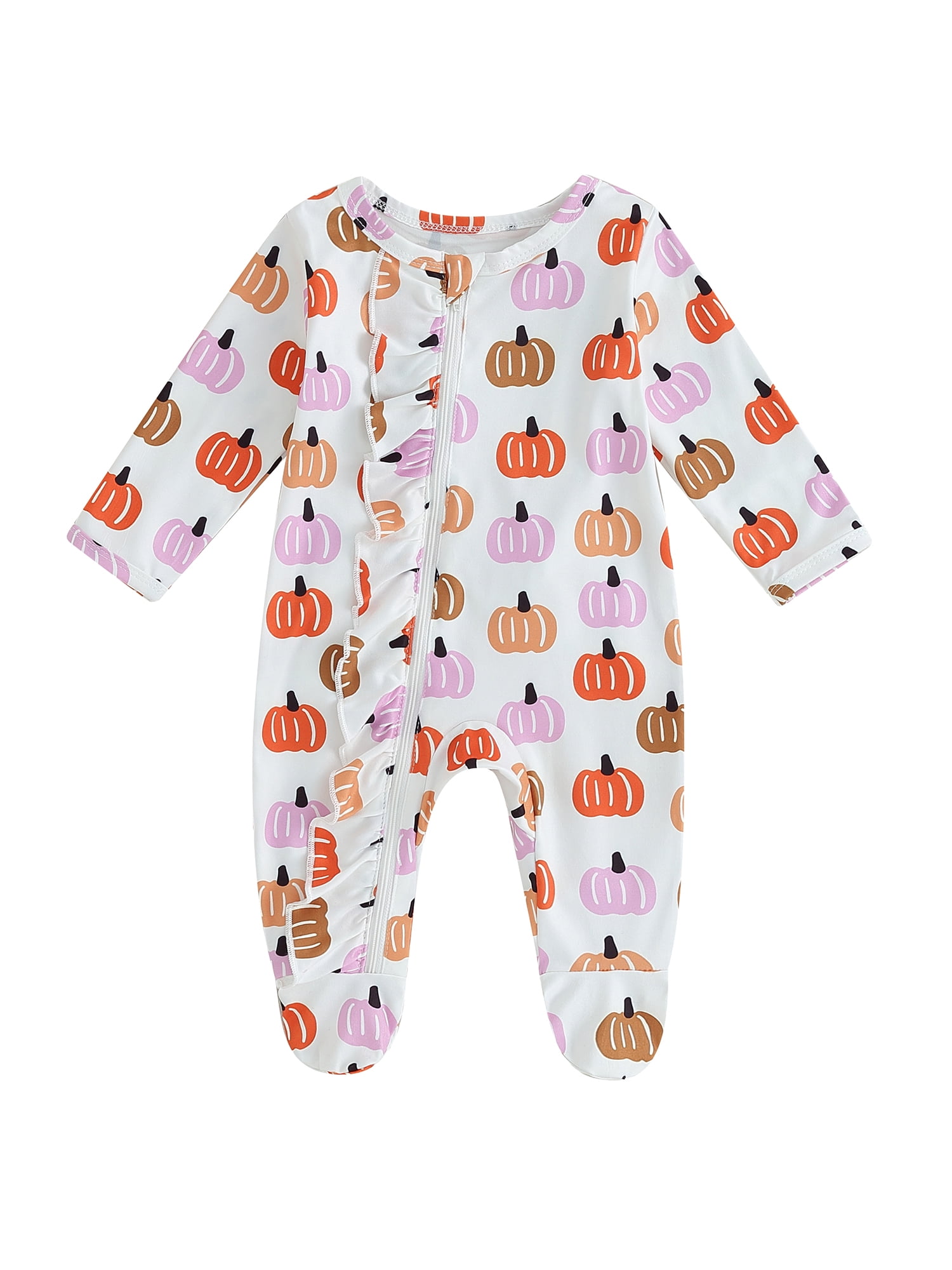 Newborn Baby Boy Girl Halloween Long Sleeve Jumpsuit Pumpkin Zipper Footie Romper Pjs Fall ...
