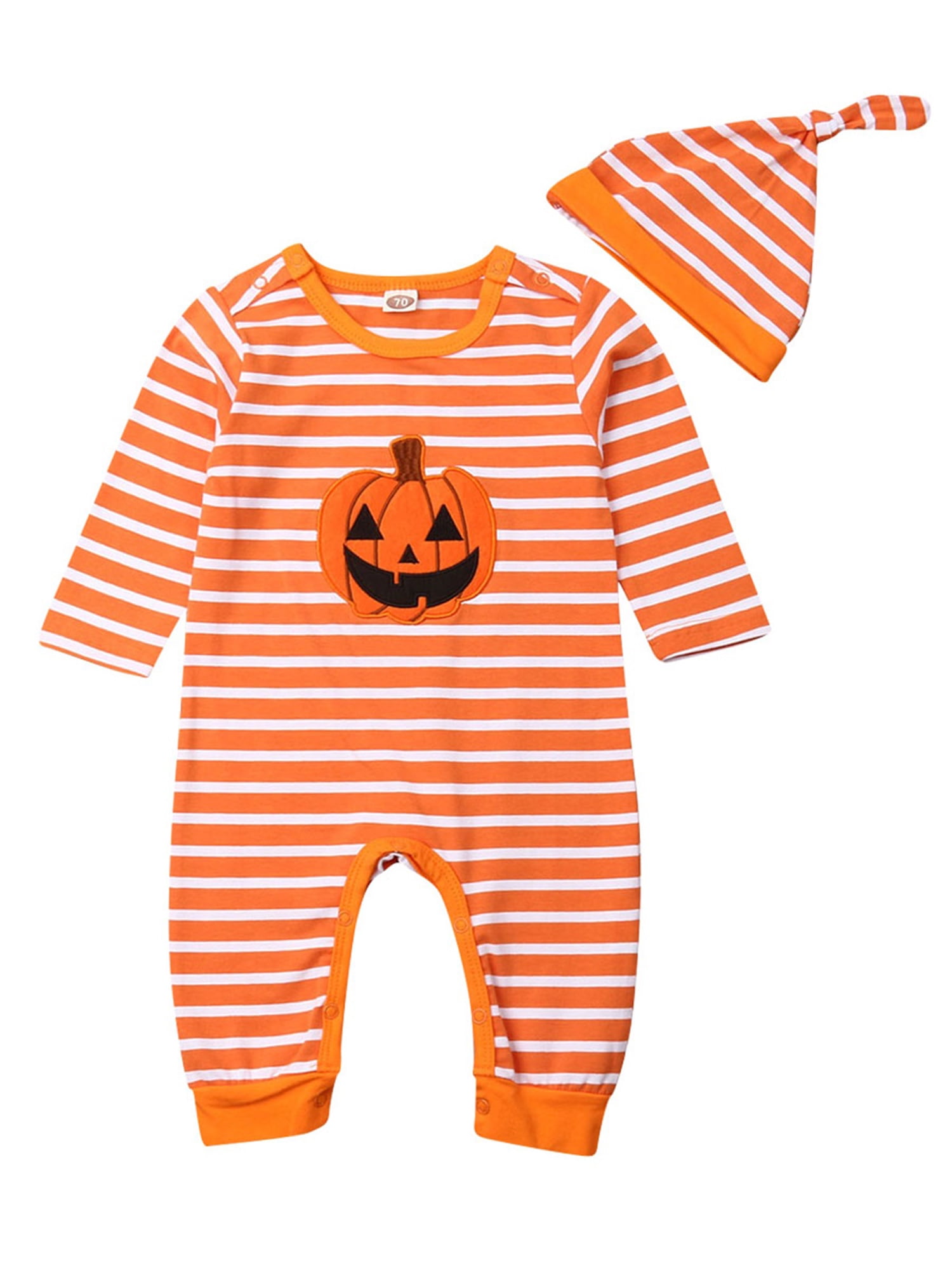 Newborn Baby Boy Girl Halloween Outfit Clothes Long Sleeve Pumpkin Romper Striped Jumpsuit ...