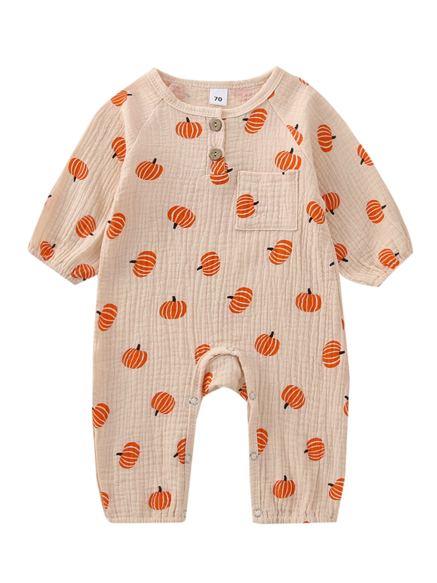 Newborn Baby Boy Girl Halloween Outfit Infant Pumpkin Ghost Romper Cotton Linen Long Sleeve ...