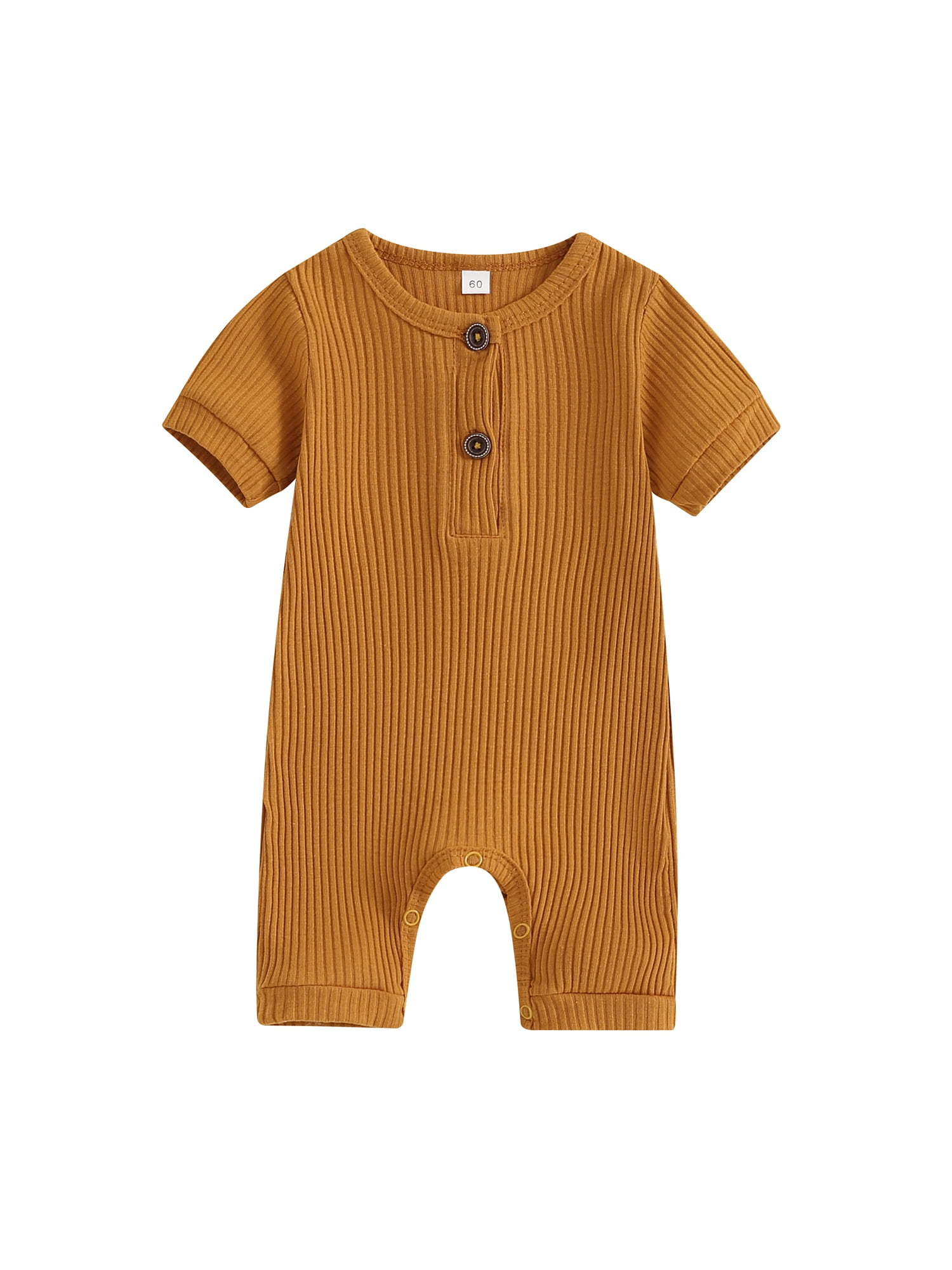 Newborn Baby Boy Girl One Piece Solid Romper Short Sleeve Rib Button Jumpsuit Bodysuit Summer ...