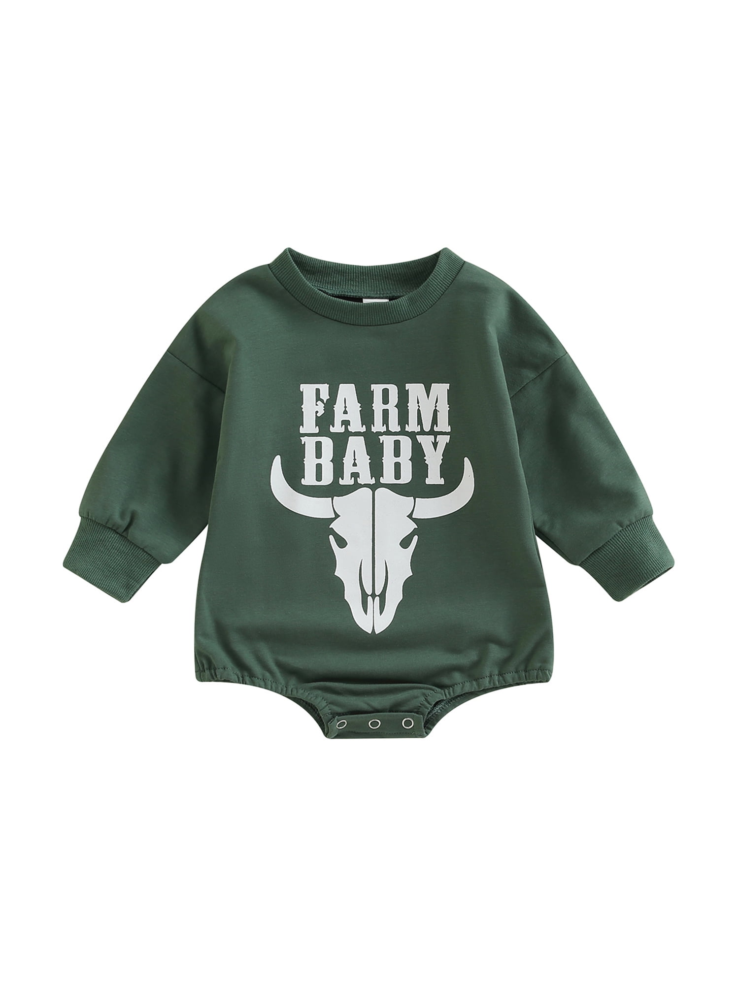 Newborn Baby Boy Girl Western Clothes Letter Cow Long Sleeve Bubble Romper Oversized Sweatshirt ...