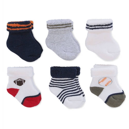 Newborn Baby Boy Terry Cuff Socks, 6 Pack - Walmart.com