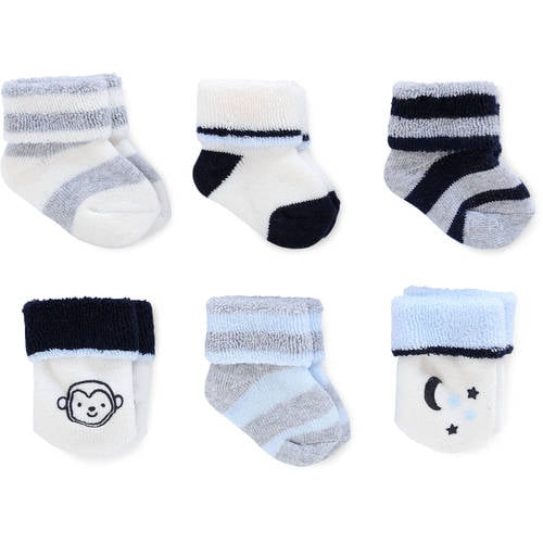 Newborn Baby Boy Terry Cuff Socks, 6 Pack - Walmart.com