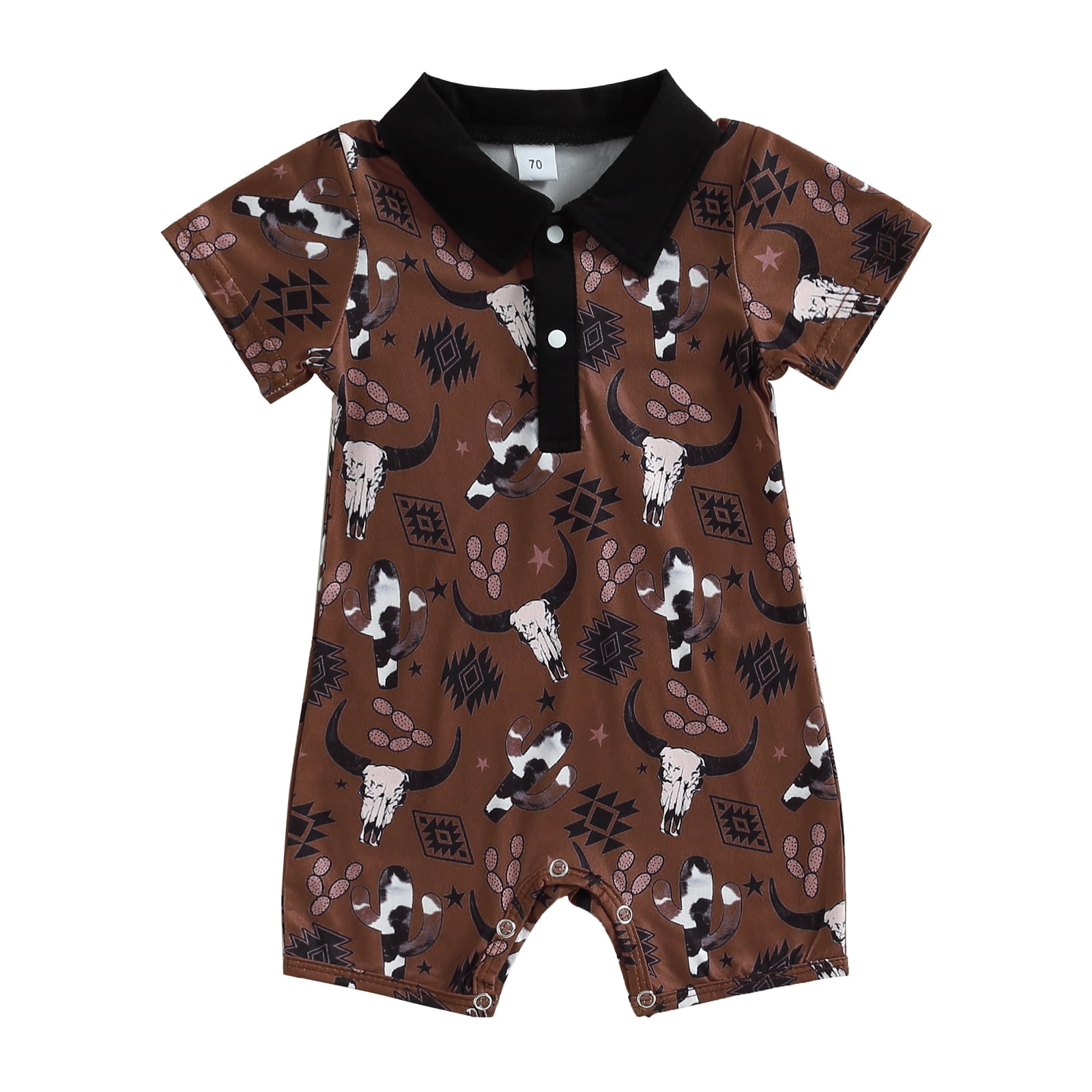 Newborn Baby Boy Western Clothes Cow Print Short Sleeve Lapel Romper 6M 12M 18M 24M Casual ...