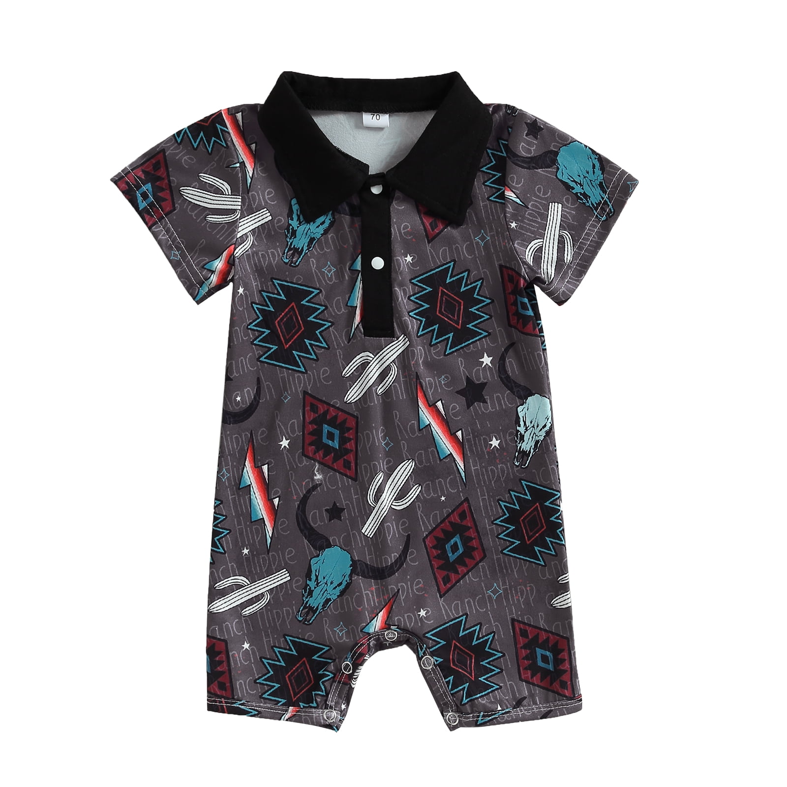 Newborn Baby Boy Western Clothes Cow Print Short Sleeve Lapel Romper 6M 12M 18M 24M Casual ...