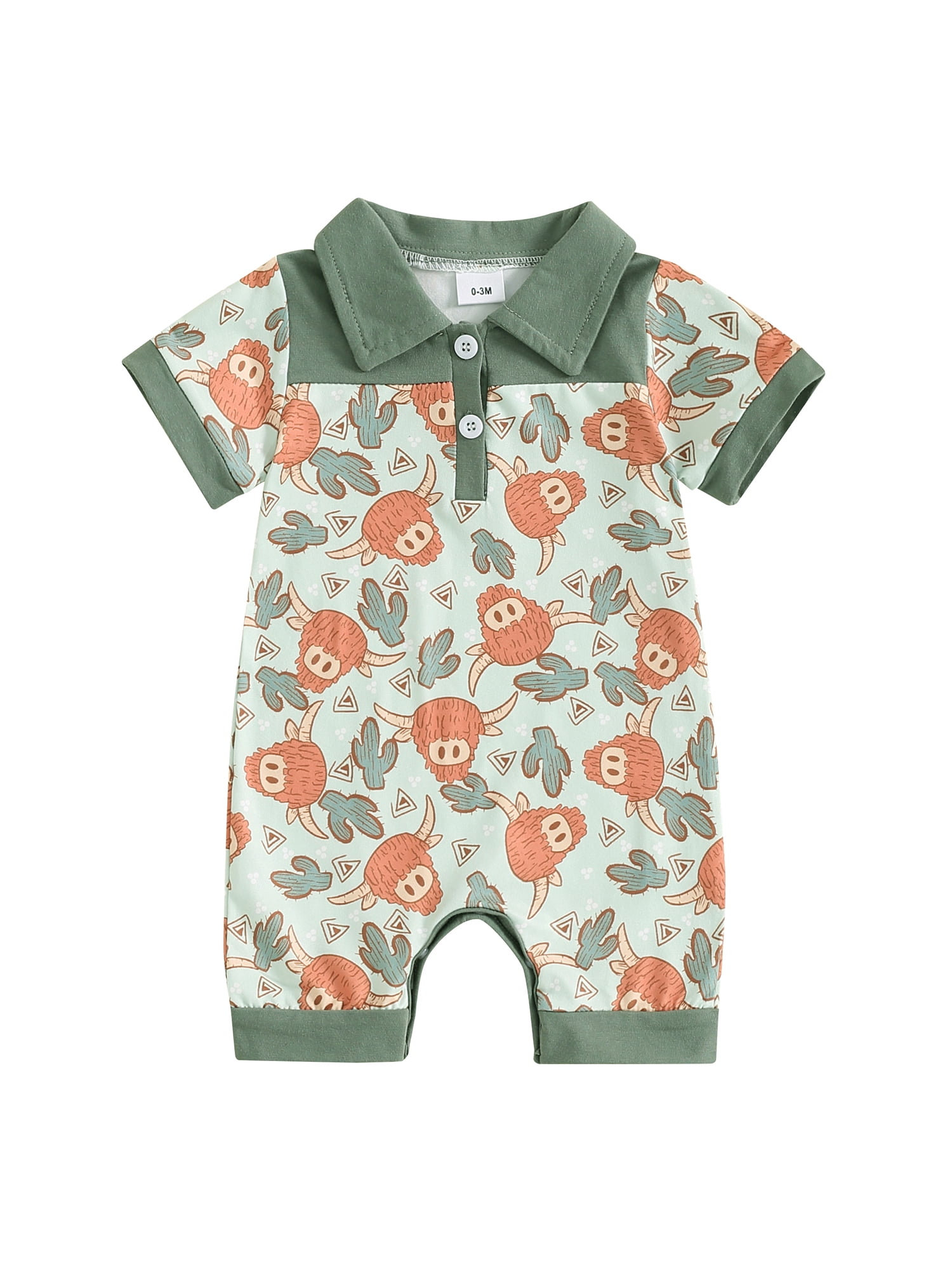 Newborn Baby Boy Western Outfits Tractors Horse Cow Print Cowboy Polo Romper Shorts Jumpsuit ...