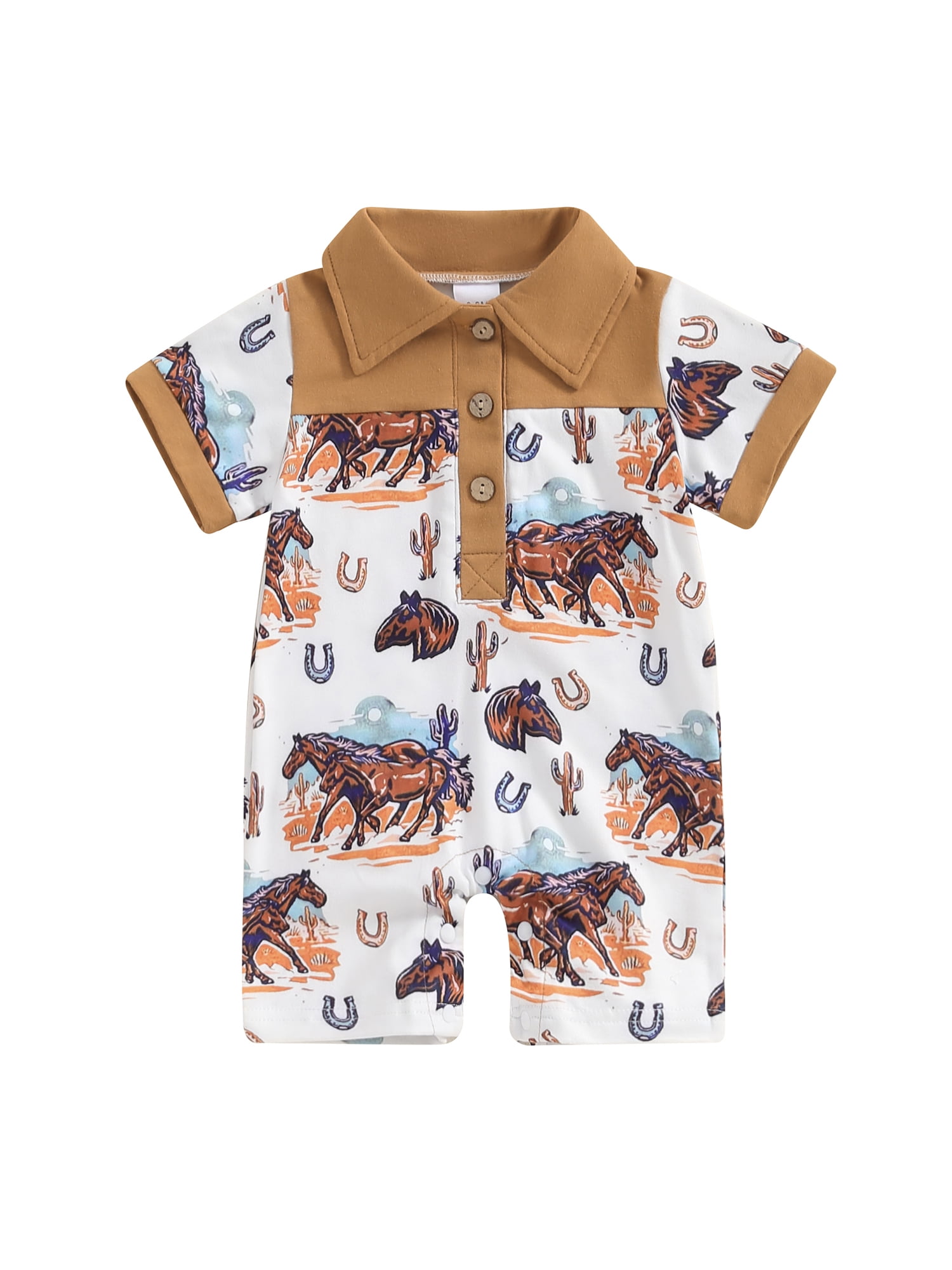 Newborn Baby Boy Western Outfits Tractors Horse Cow Print Cowboy Polo Romper Shorts Jumpsuit ...