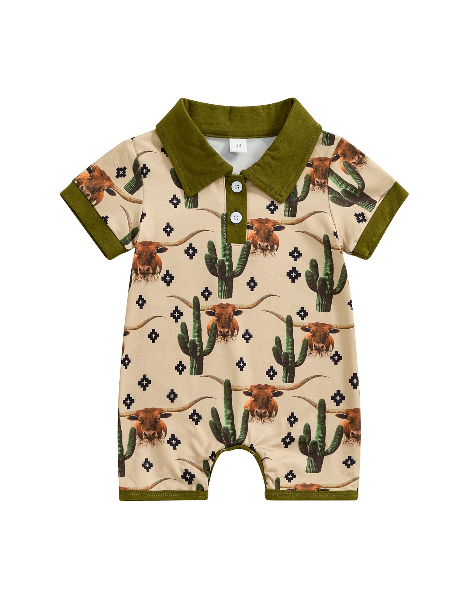 Newborn Baby Boy Western Outfits Tractors Horse Cow Print Cowboy Polo Romper Shorts Jumpsuit ...