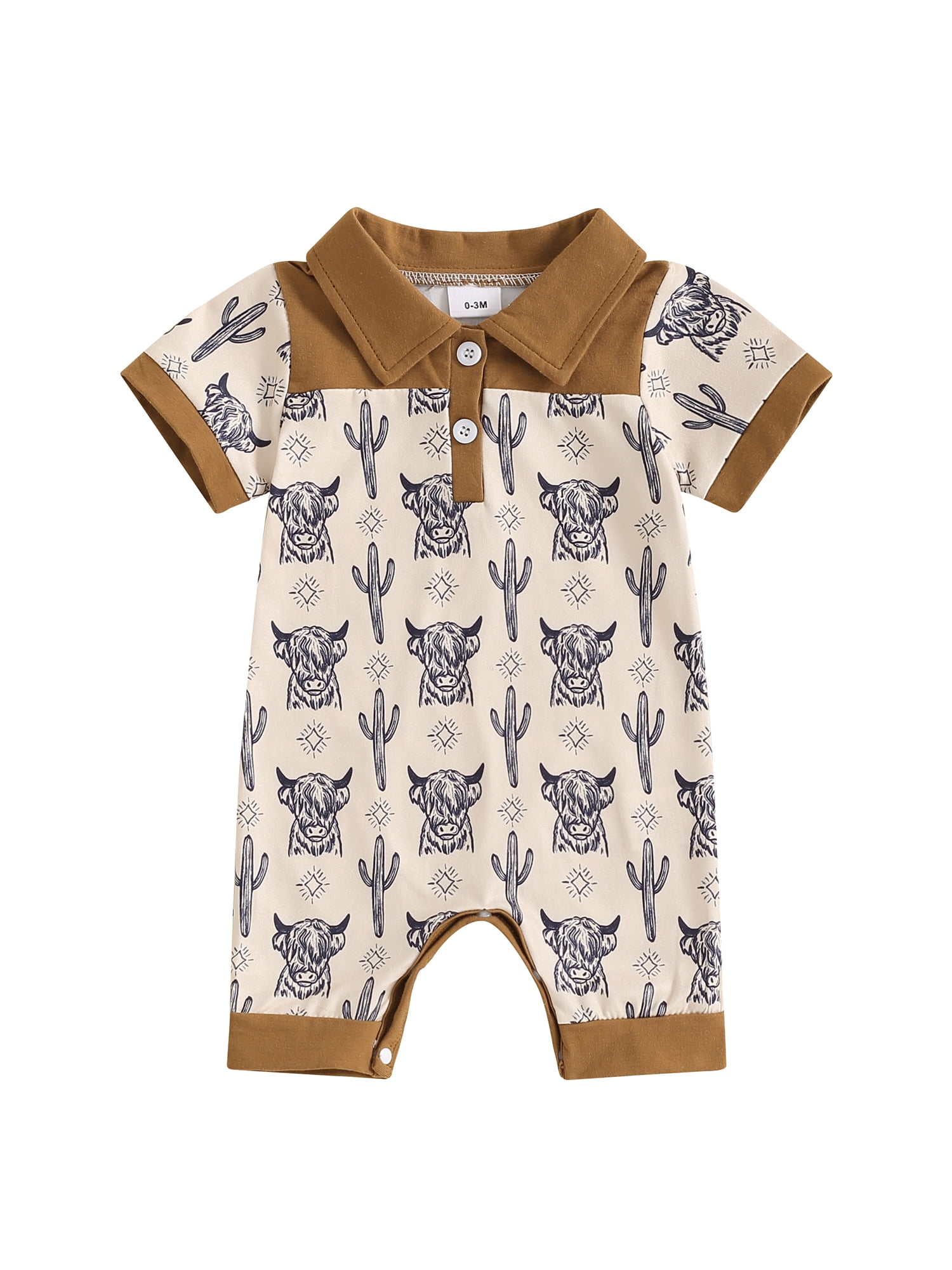 Newborn Baby Boy Western Outfits Tractors Horse Cow Print Cowboy Polo Romper Shorts Jumpsuit ...