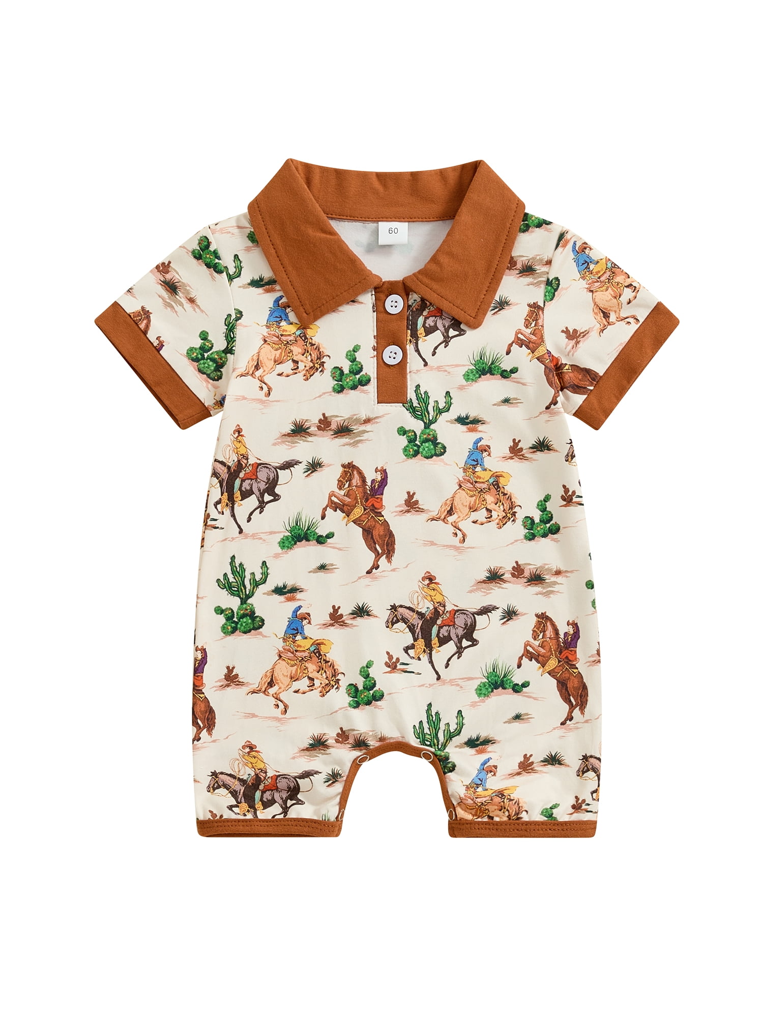 Newborn Baby Boy Western Outfits Tractors Horse Cow Print Cowboy Polo Romper Shorts Jumpsuit ...