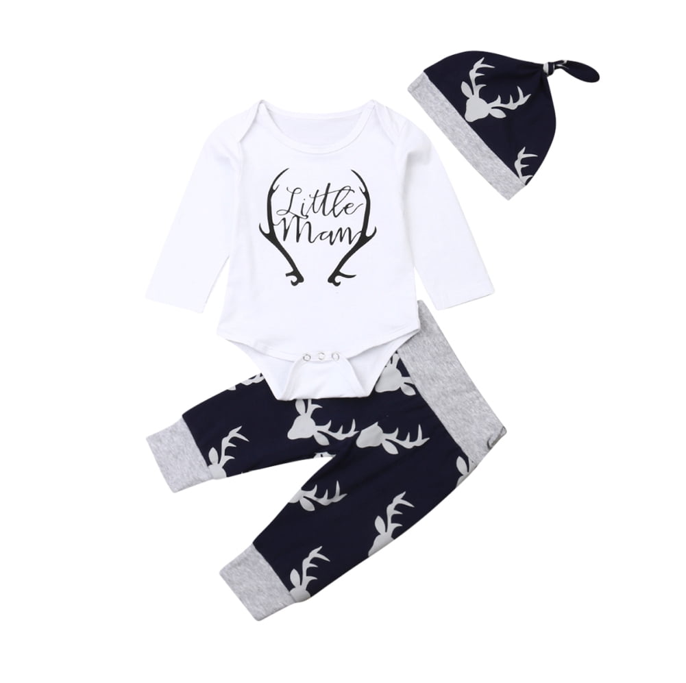 Newborn Baby Boys Clothes Little Man Long Sleeve Romper Deer Leggings ...