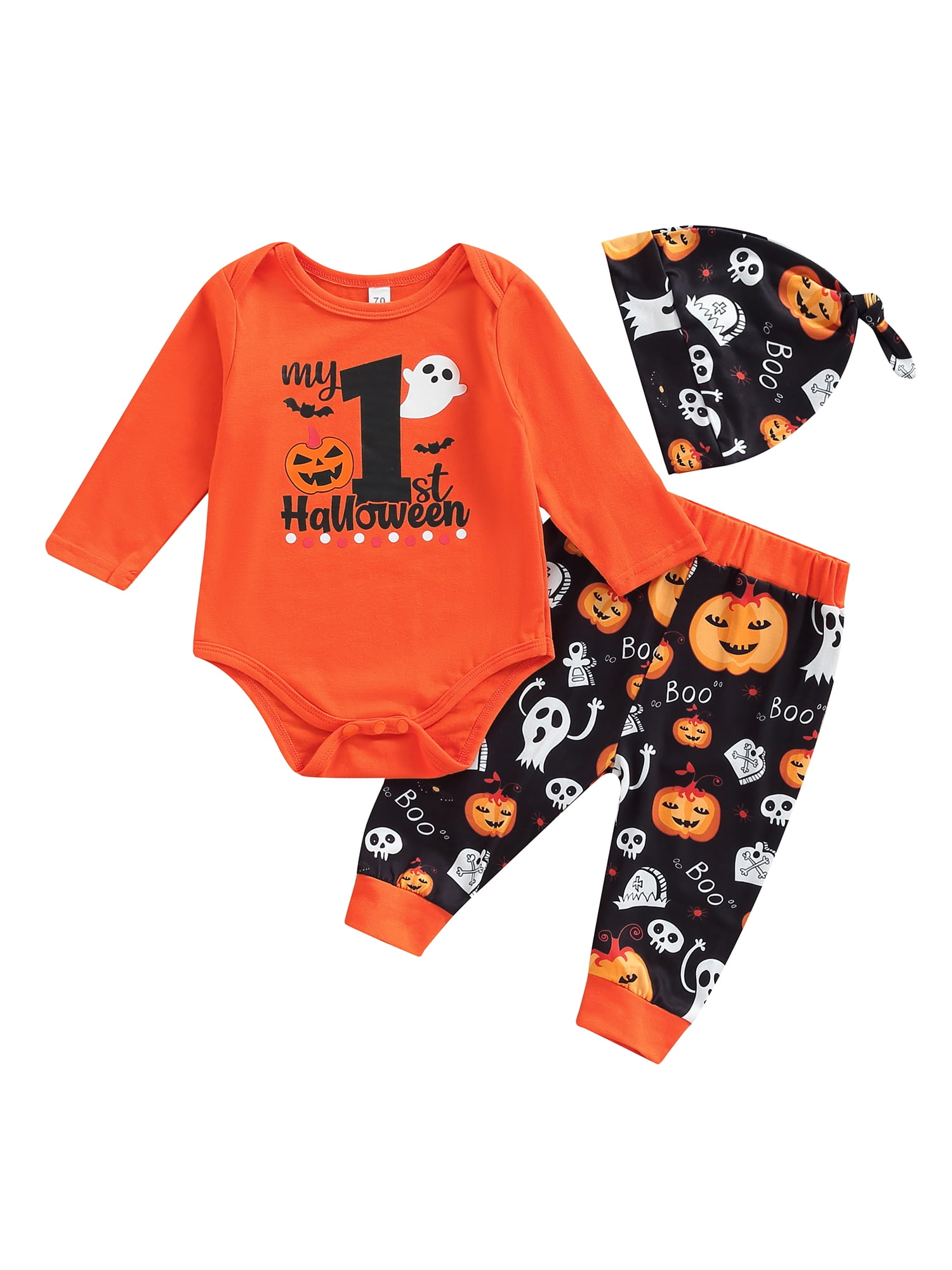 Newborn Baby Boys Girls First Halloween Outfits Long Sleeve Pumpkin ...