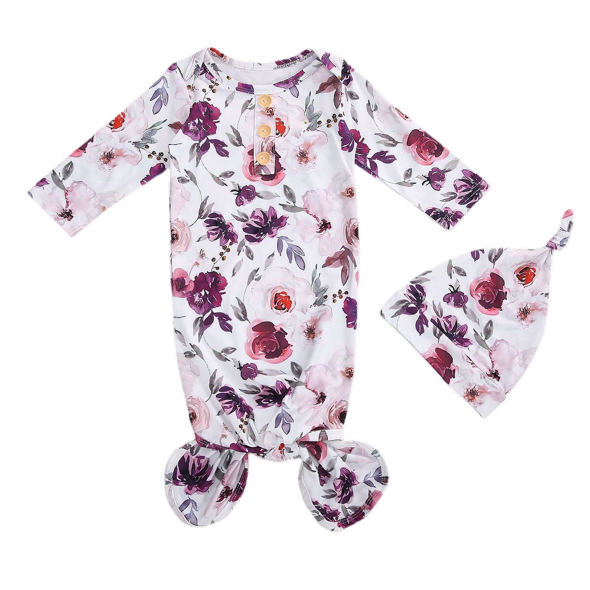Newborn Baby Boys Girls Floral Sleep Gown Headband Sleepwear Romper ...