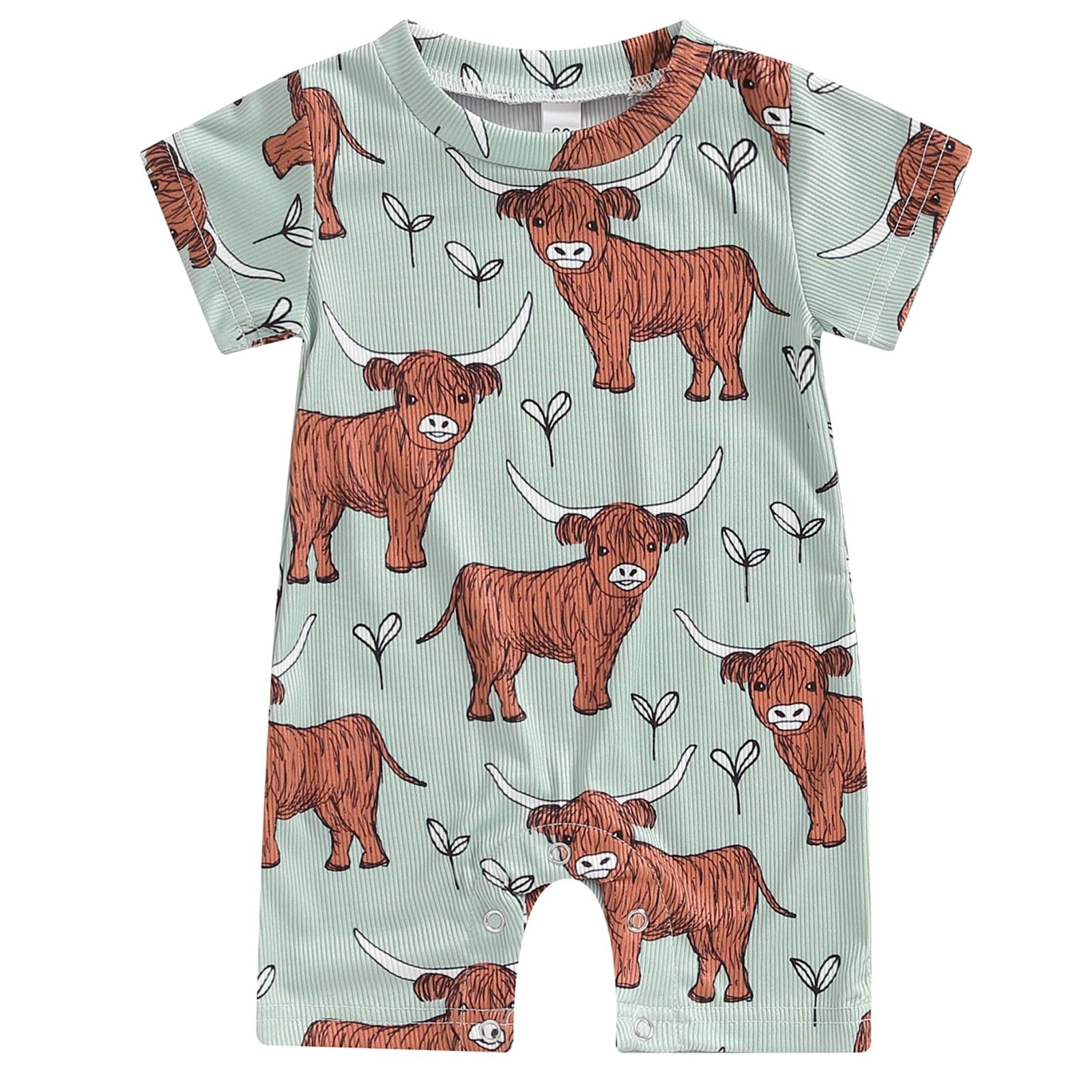 Newborn Baby Boys Jumpsuit Short Sleeve Crew Neck Cow Print Summer Romper Clothes for Girls Boys ...
