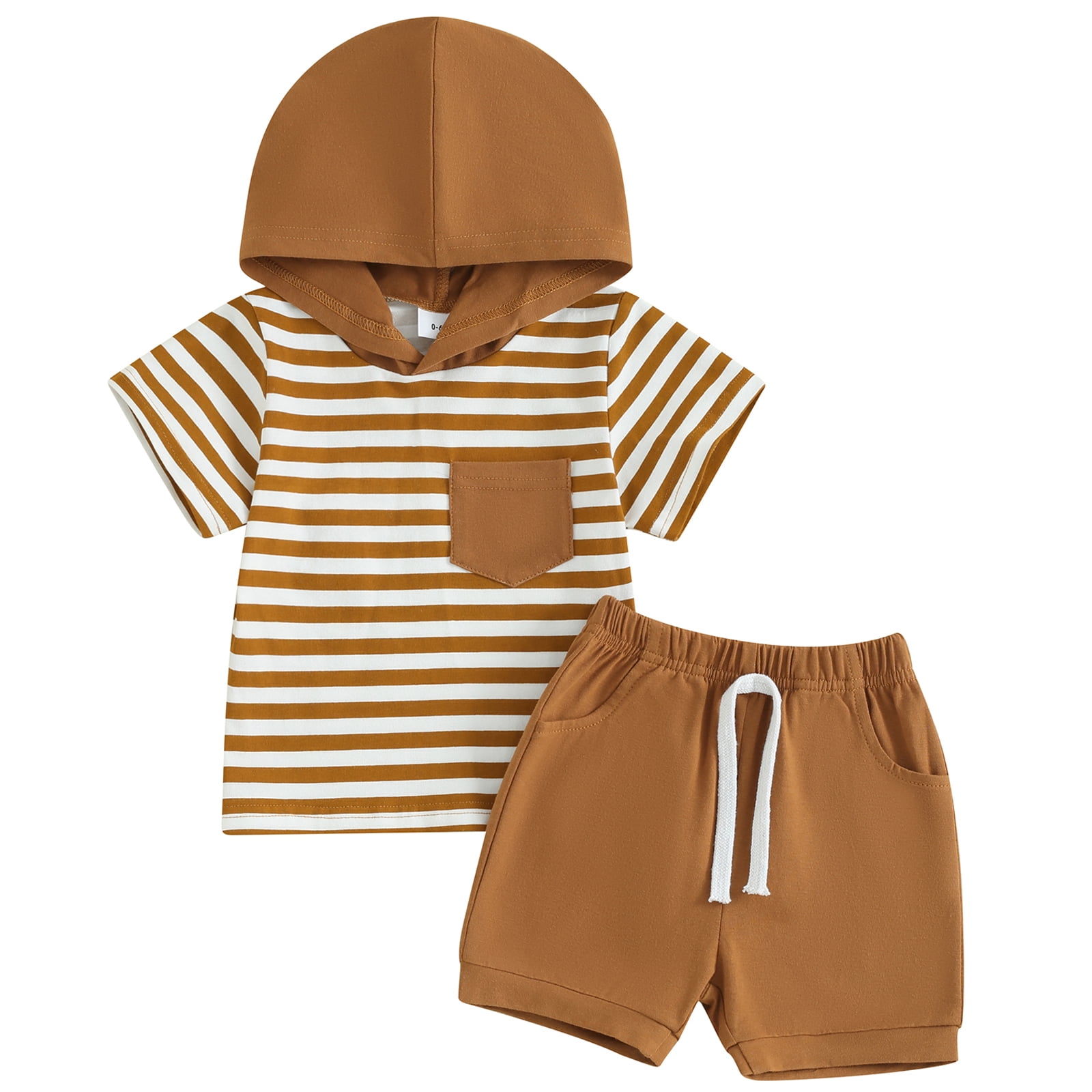 Newborn Baby Boys Outfits Short Set Short Sleeve Hooded Striped T-shirt ...