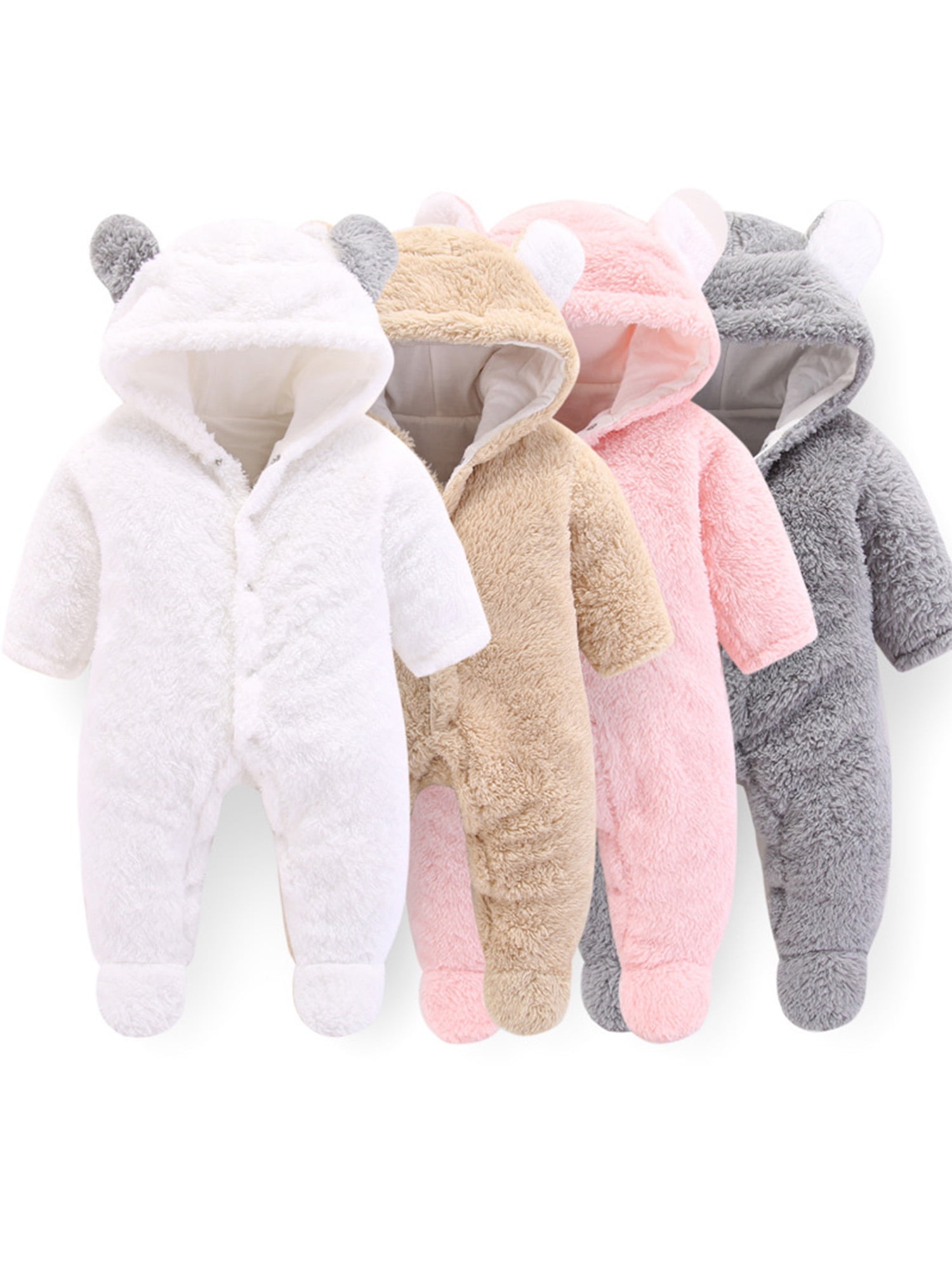 Newborn Baby Cute Snowsuit Outfit Winter Warm Coat Fleece Hooded Romper Jumpsuit One-Piece ...