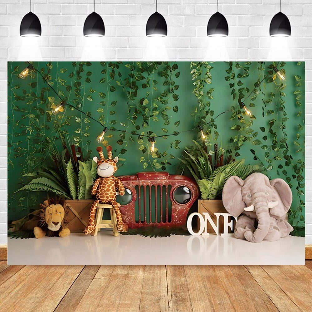 Newborn Baby First Birthday Backdrop Girl Boy Balloon Jungle Safari ...