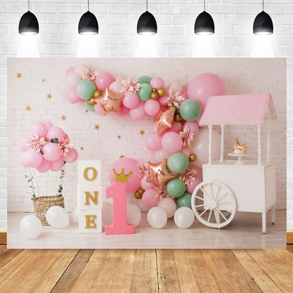 Newborn Baby First Birthday Backdrop Girl Boy Balloon Jungle Safari ...