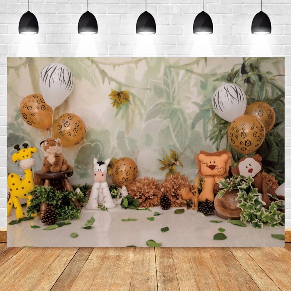 Newborn Baby First Birthday Backdrop Girl Boy Balloon Jungle Safari ...