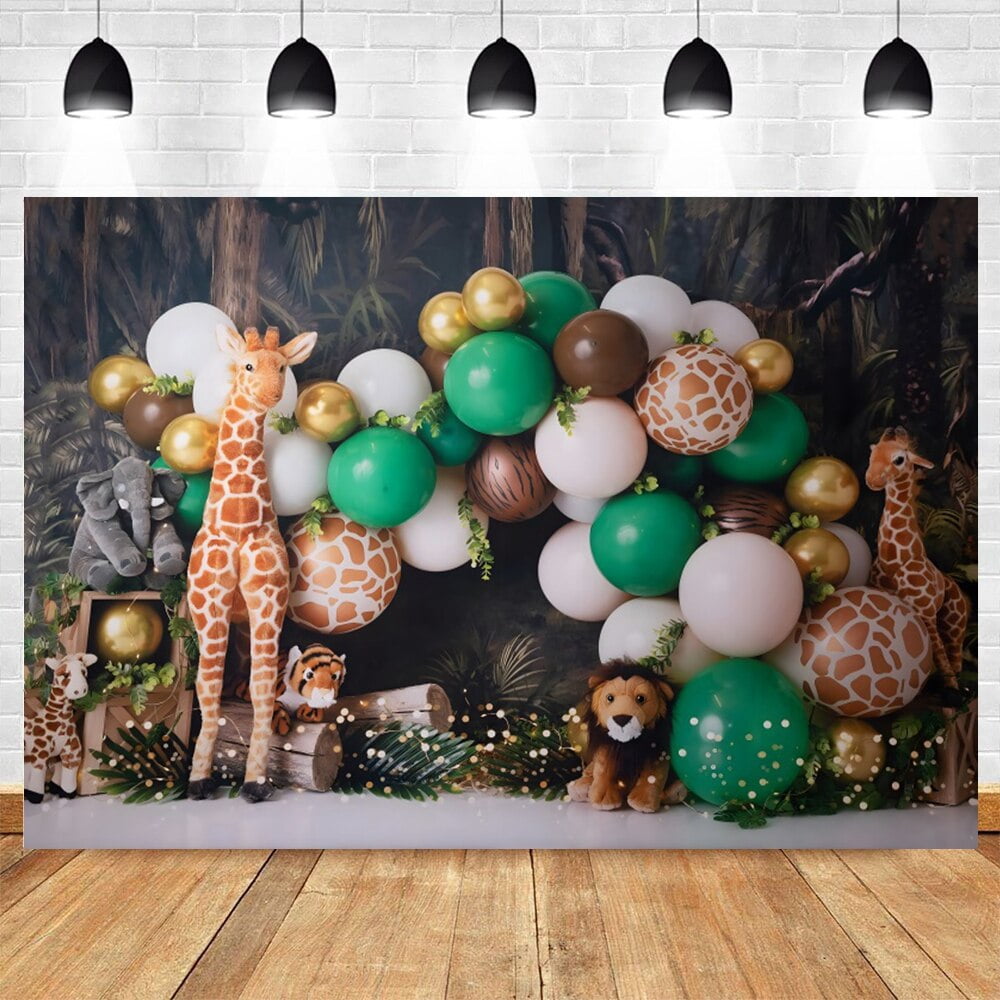 Newborn Baby First Birthday Backdrop Girl Boy Balloon Jungle Safari ...