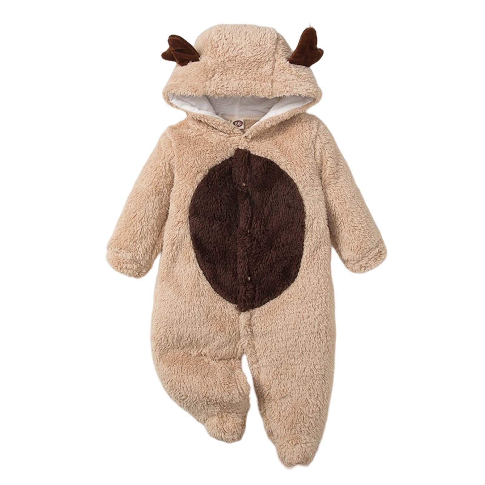 Newborn Baby Fleece Jumpsuit Romper Snowsuit Winter Onesie Bear Warm Hooded Outfits for Girls ...