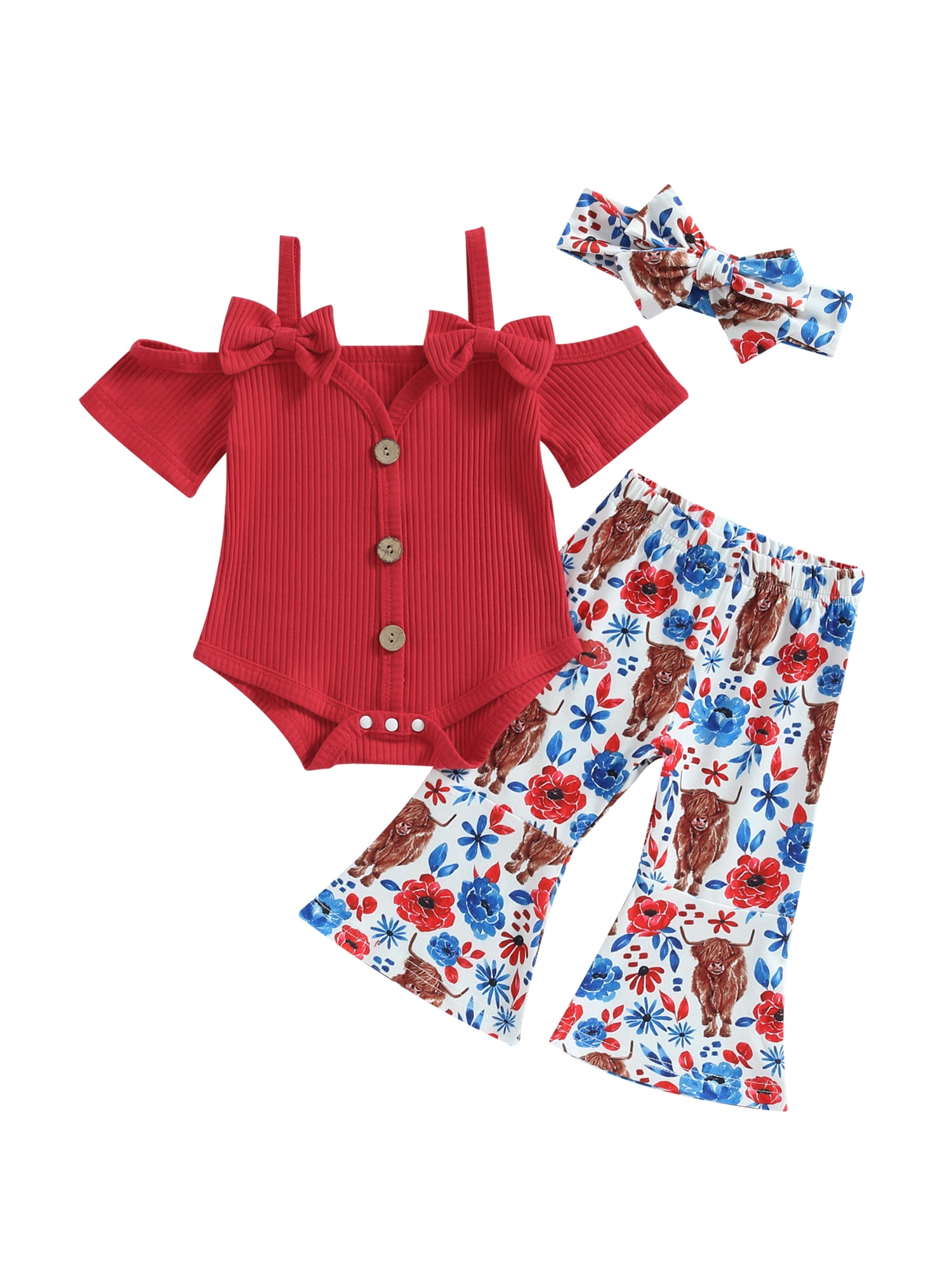 Newborn Baby Girl 4th of July Outfit Off Shoulder Short Sleeve Strap ...