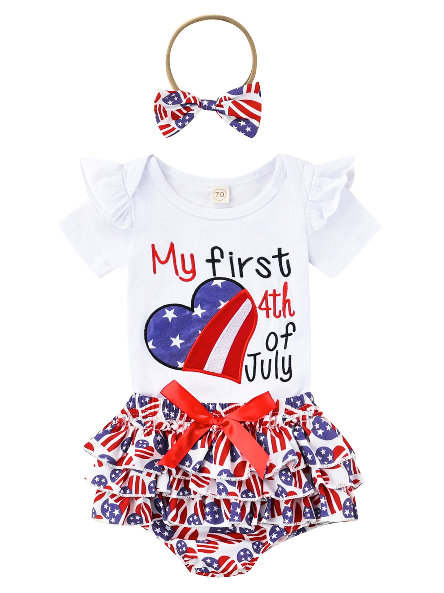 Newborn Baby Girl 4th of July Outfits Letter Romper Top Tutu Bloomers Shorts Set Independence ...