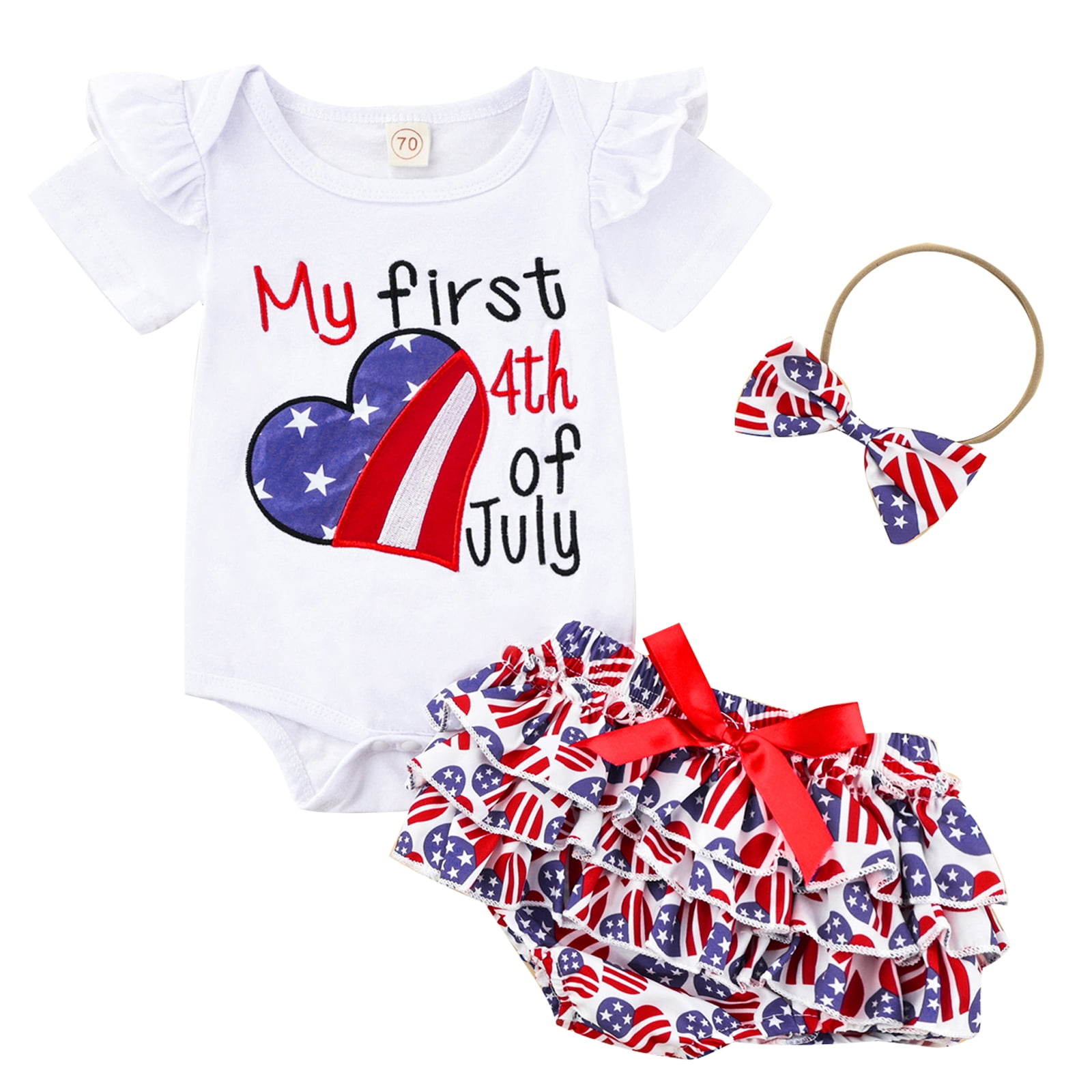 Newborn Baby Girl 4th of July Outfits Letter Romper Top Tutu Bloomers Shorts Set Independence ...
