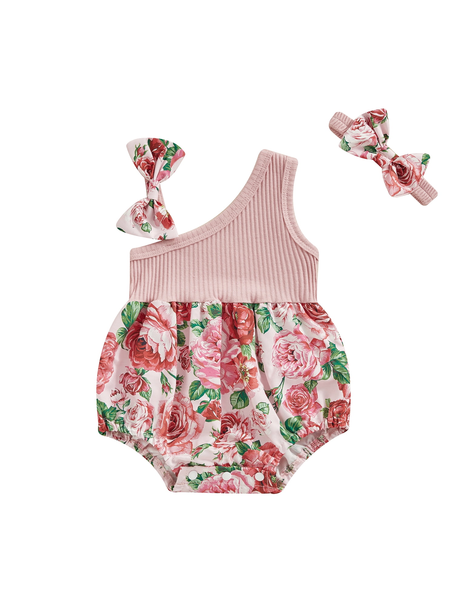 Newborn Baby Girl Bodysuit Floral/Butterfly Print Bow Oblique Shoulder Romper One-piece Jumpsuit ...