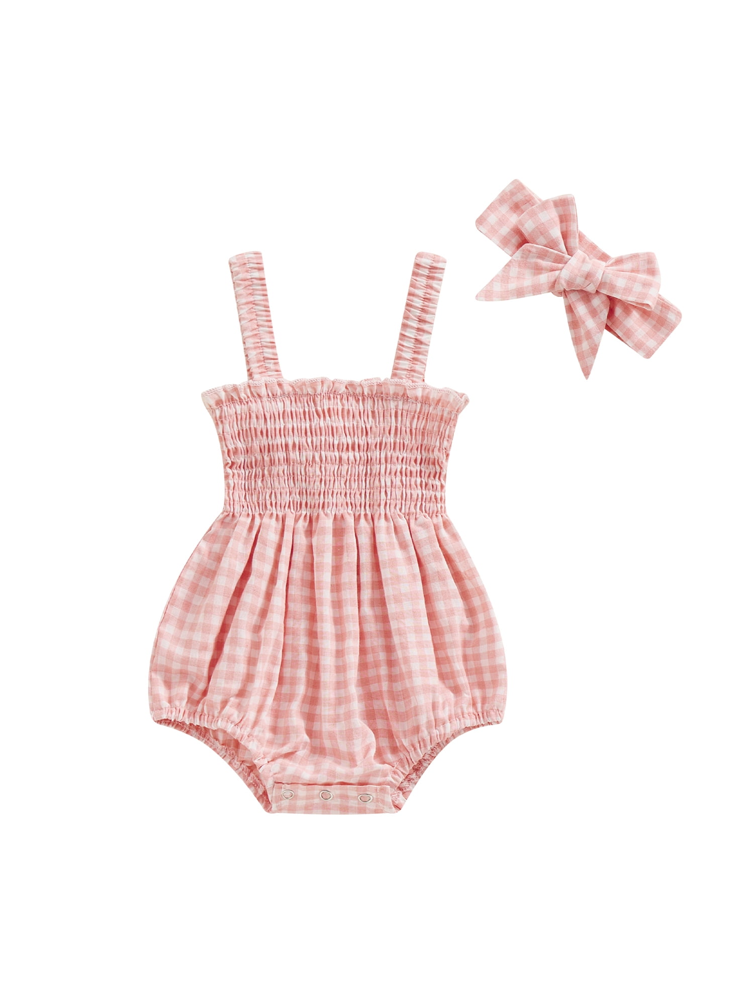 Newborn Baby Girl Bodysuit Sleeveless Halter Frill Smocked Strap Romper One-piece Jumpsuit with ...