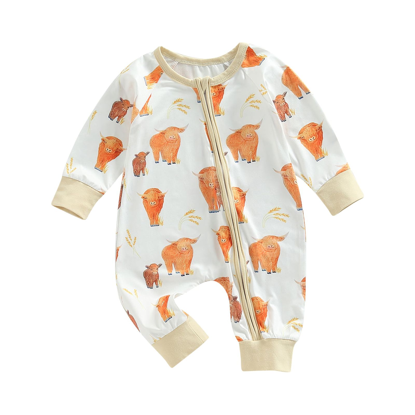 Newborn Baby Girl Boy Clothes 6M 12M 18M 24M Zip Jumpsuit Cow Print Romper Long Sleeve Onesie ...