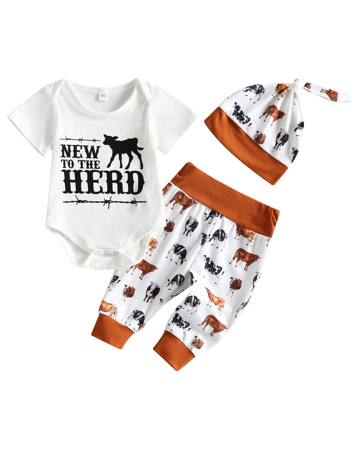 Newborn Baby Girl Boy Clothes New to the Herd Bodysuit Cow Floral ...