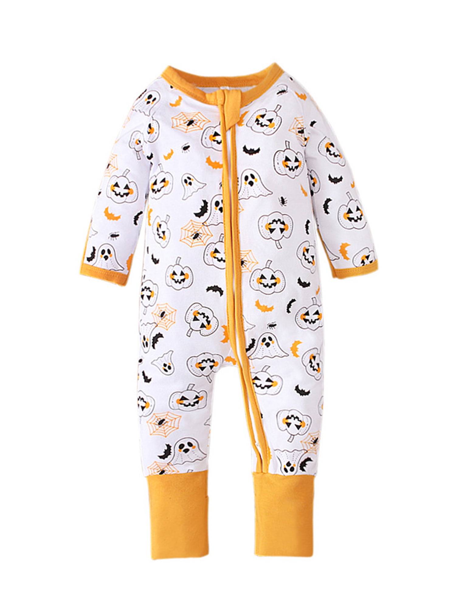 Newborn Baby Girl Boy Halloween Jumpsuit Pajamas Pumpkin Ghost Long Sleeve Zipper Onesie Romper ...