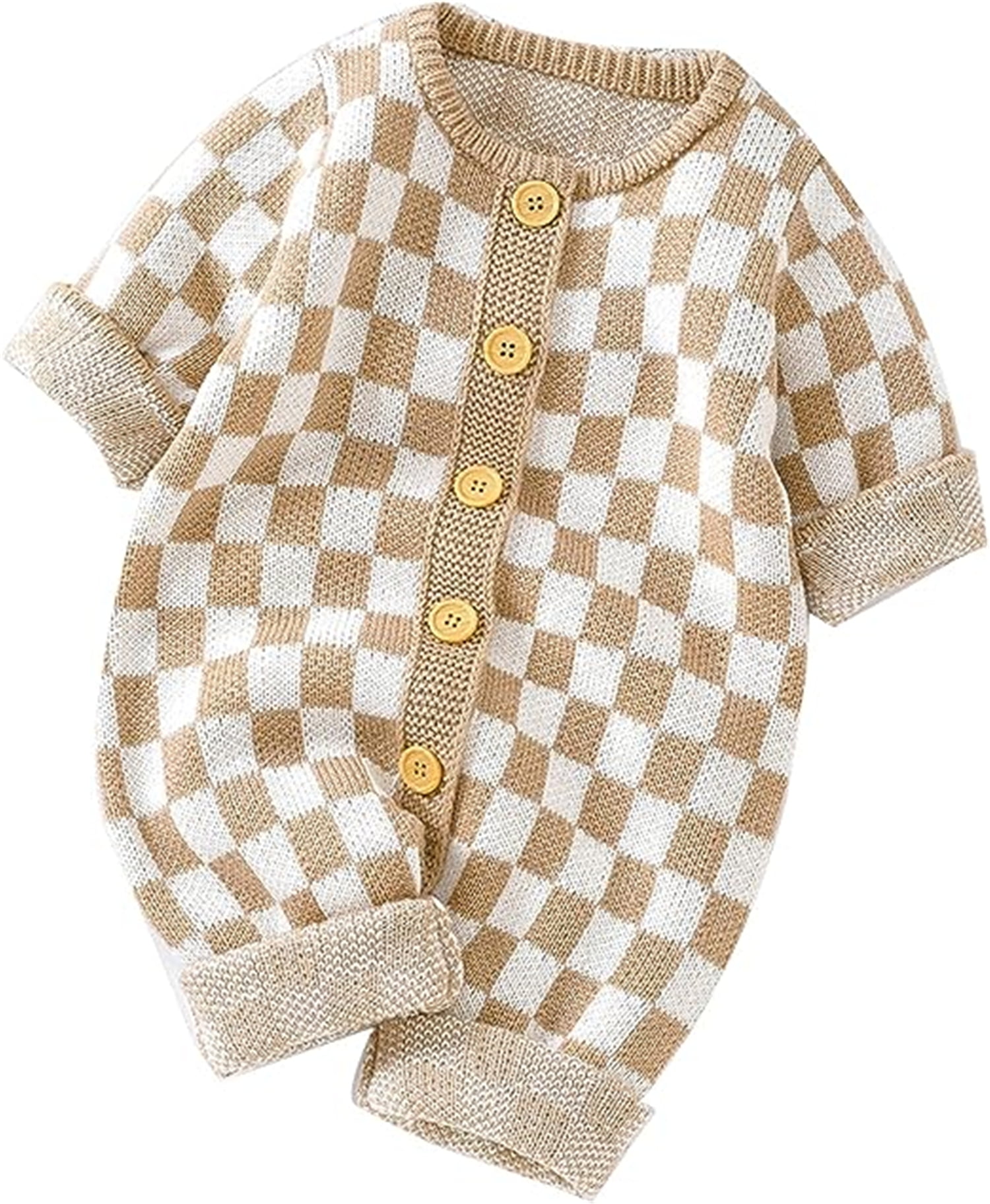 Newborn Baby Girl Boy Knitted Sweater Romper Jumpsuit Checkerboard ...